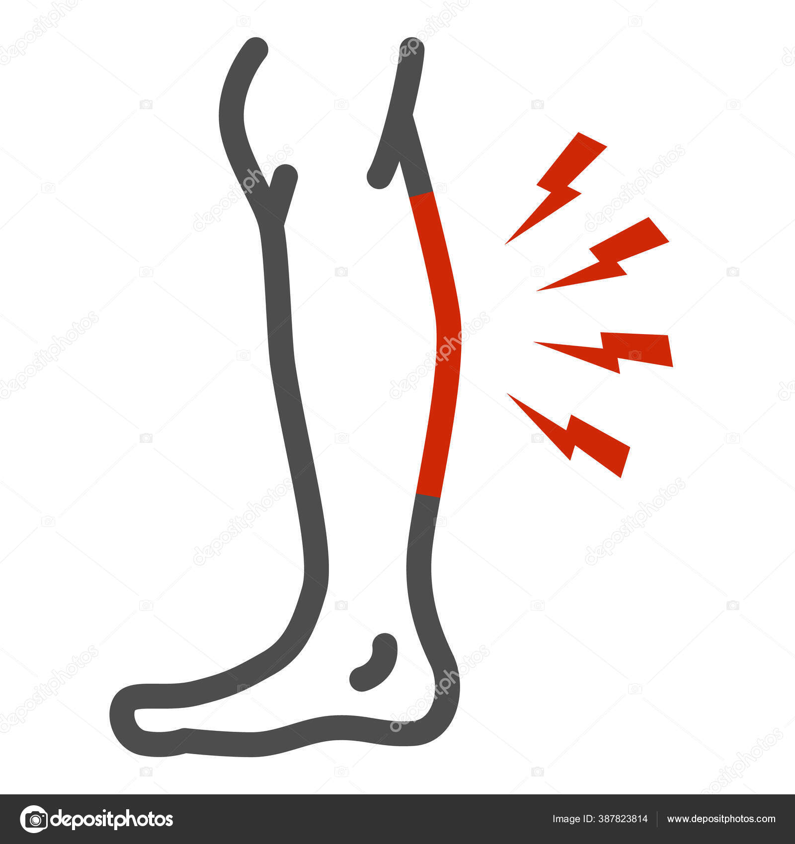 Shin duele icono de la línea, concepto de dolor corporal, signo de ...