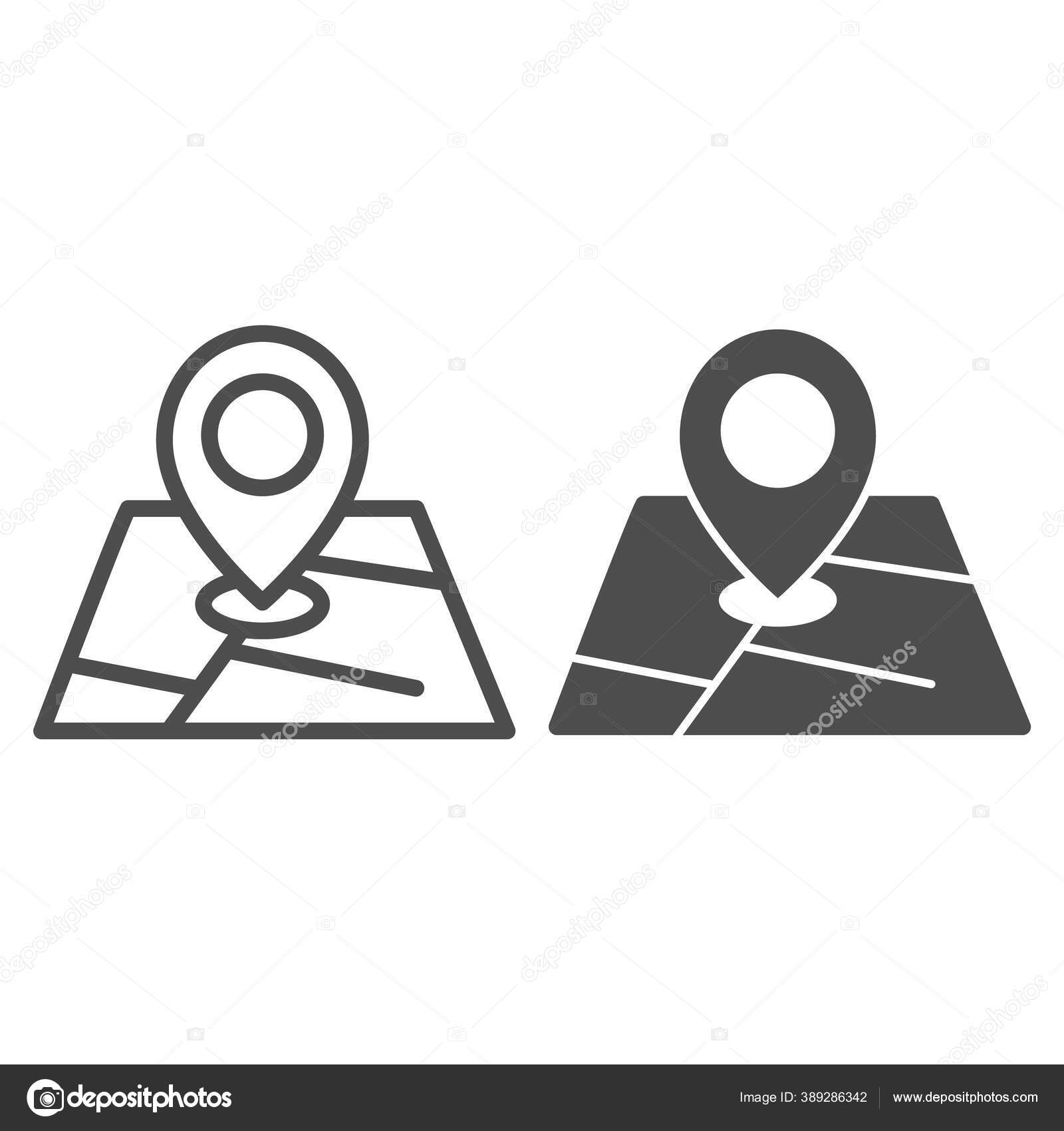 Map and location marker line and solid icon, cartography concept ...