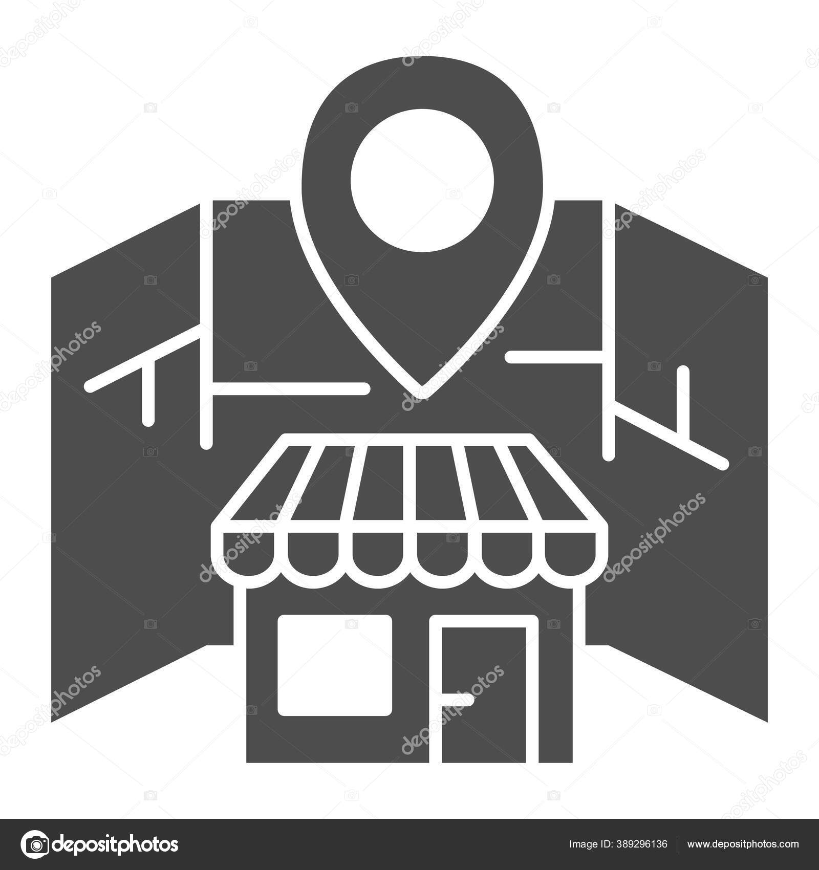 Map and store with location marker solid icon, Navigation concept, Shop ...