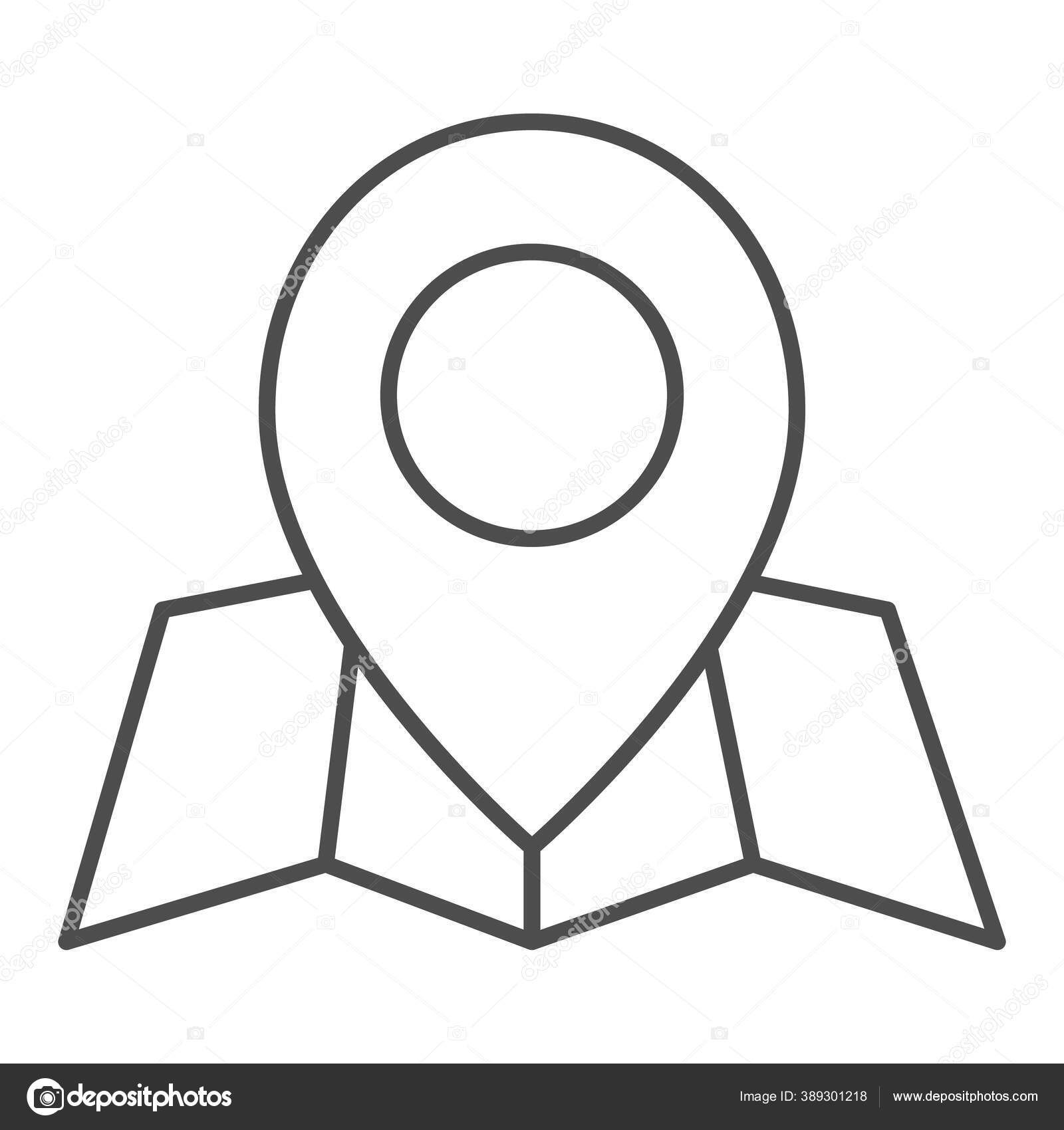 Location marker and map thin line icon, cartography concept, map with ...