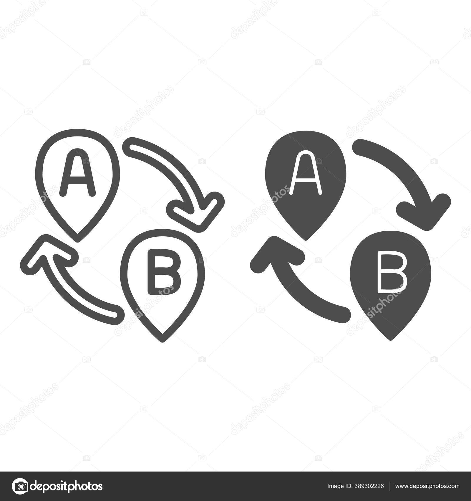 From point A to point B line and solid icon, Navigation concept, Two ...