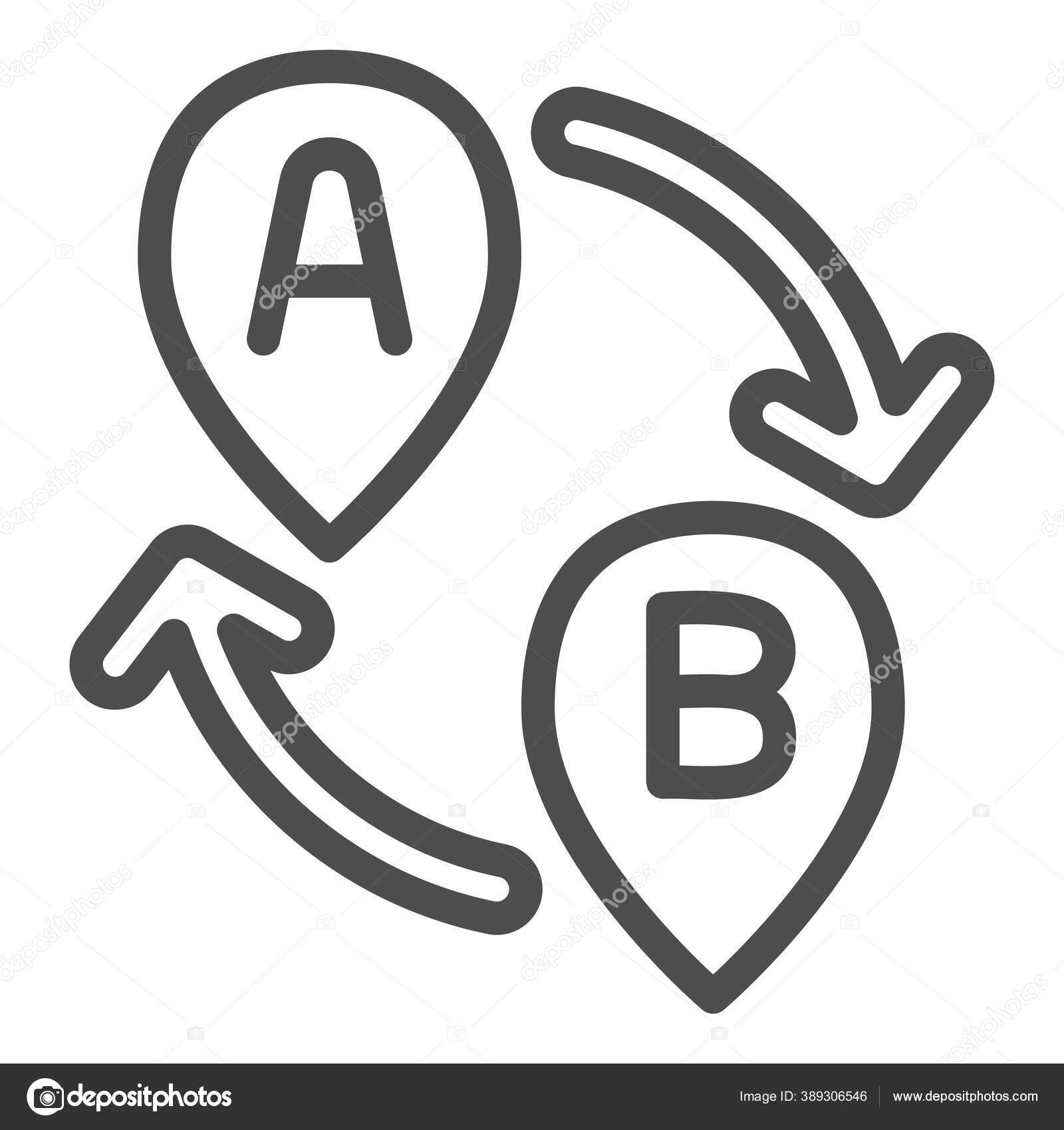 From point A to point B line icon, Navigation concept, Two pointers ...