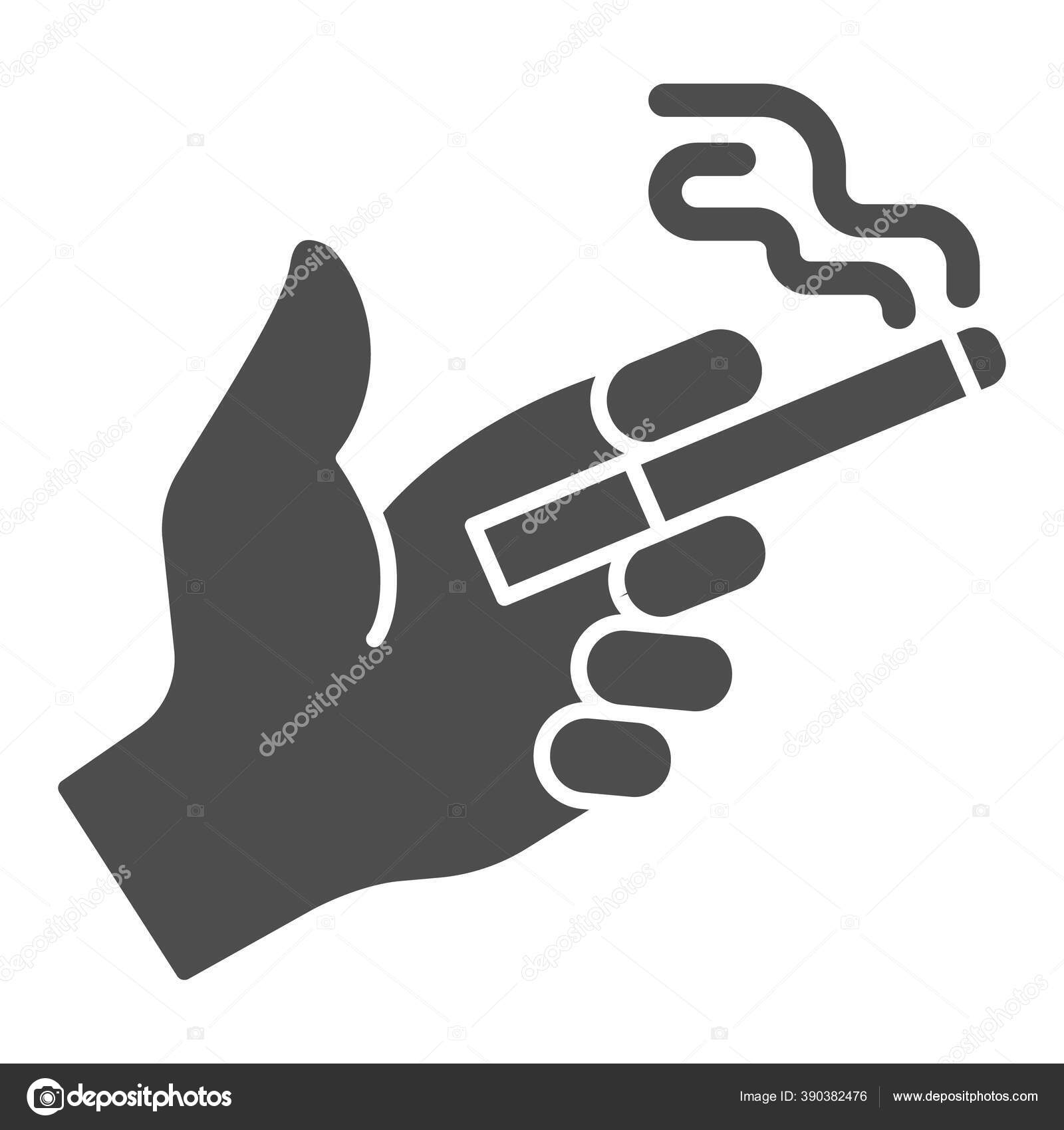 Smoke cigarette in hand solid icon, Smoking concept, Hand holding ...