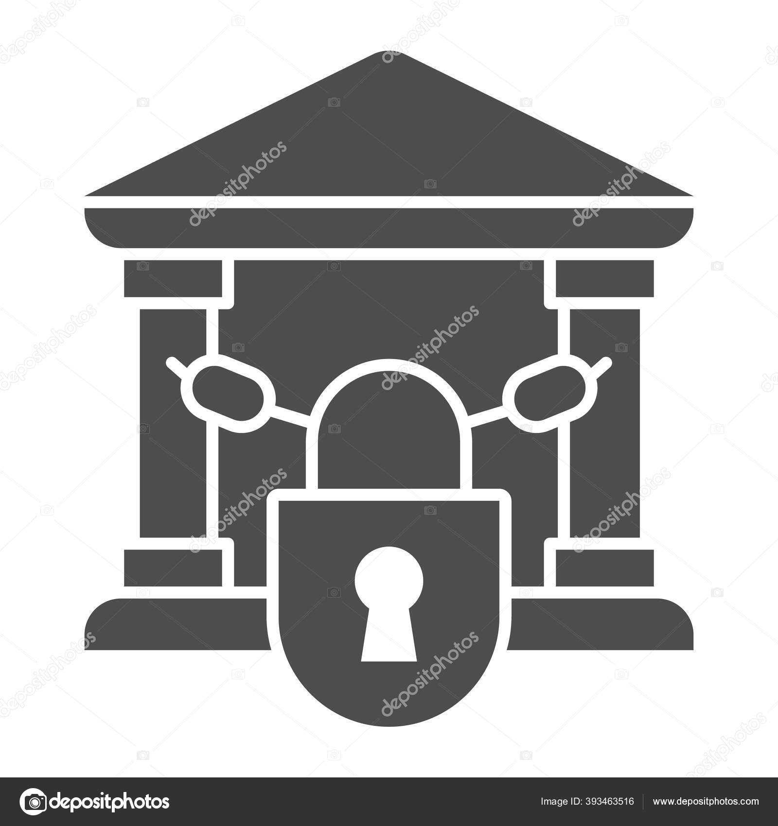 Closed bank with lock solid icon, Banking concept, chains in building ...