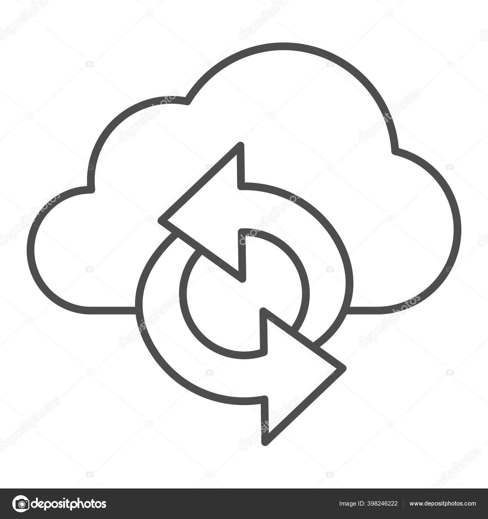 Cloud and arrows thin line icon, Coworking concept, Data Sync sign on white background, cloud ...