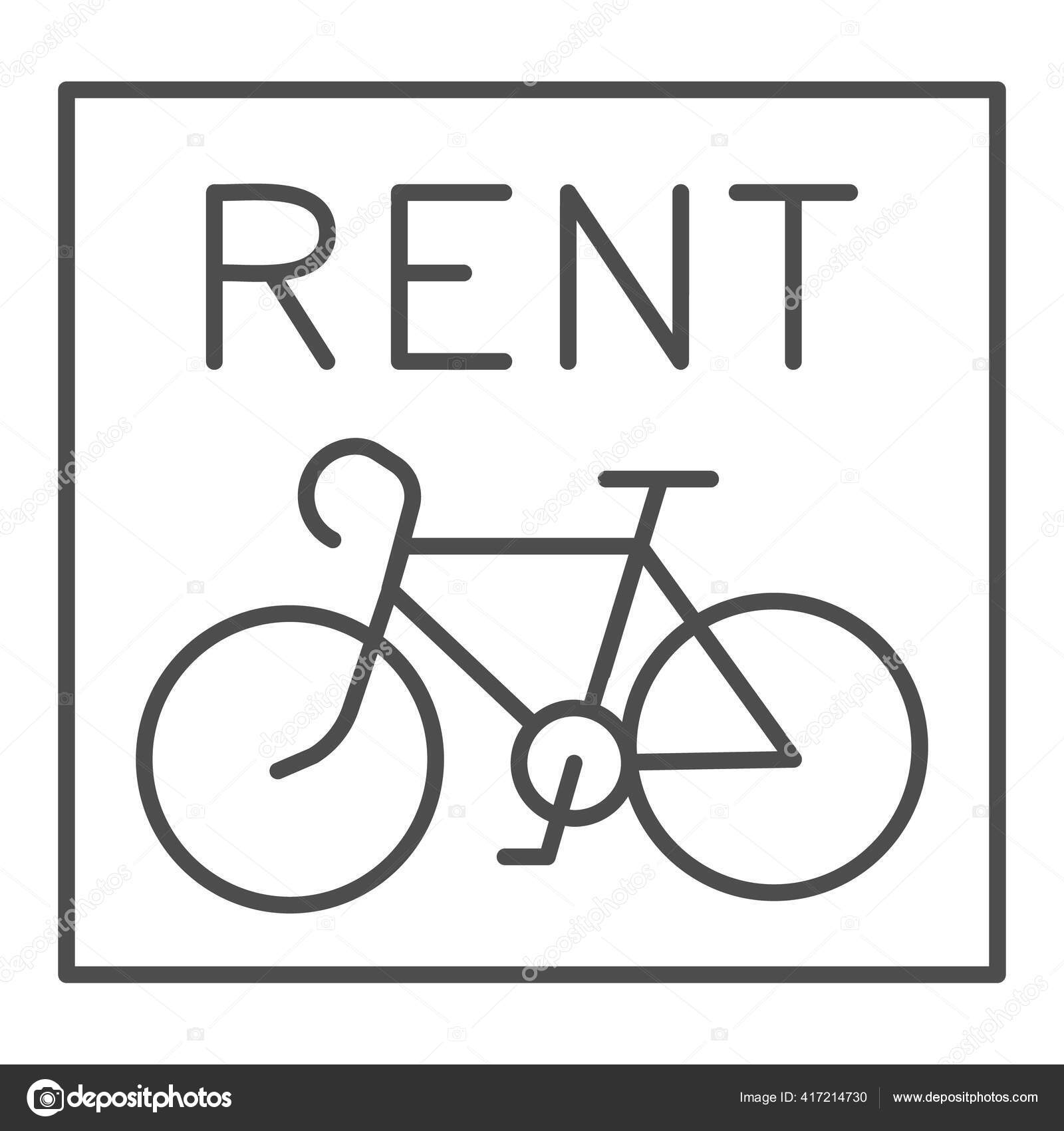 Bike rental signboard thin line icon, outdoor sport concept, bicycle ...