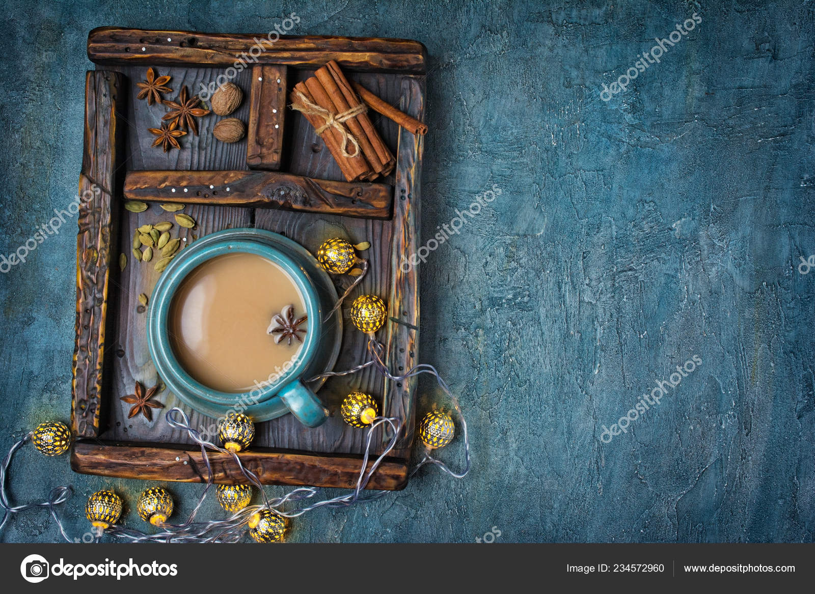 Top View Traditional Indian Drink Masala Chai Tea Milk Spices Stock ...