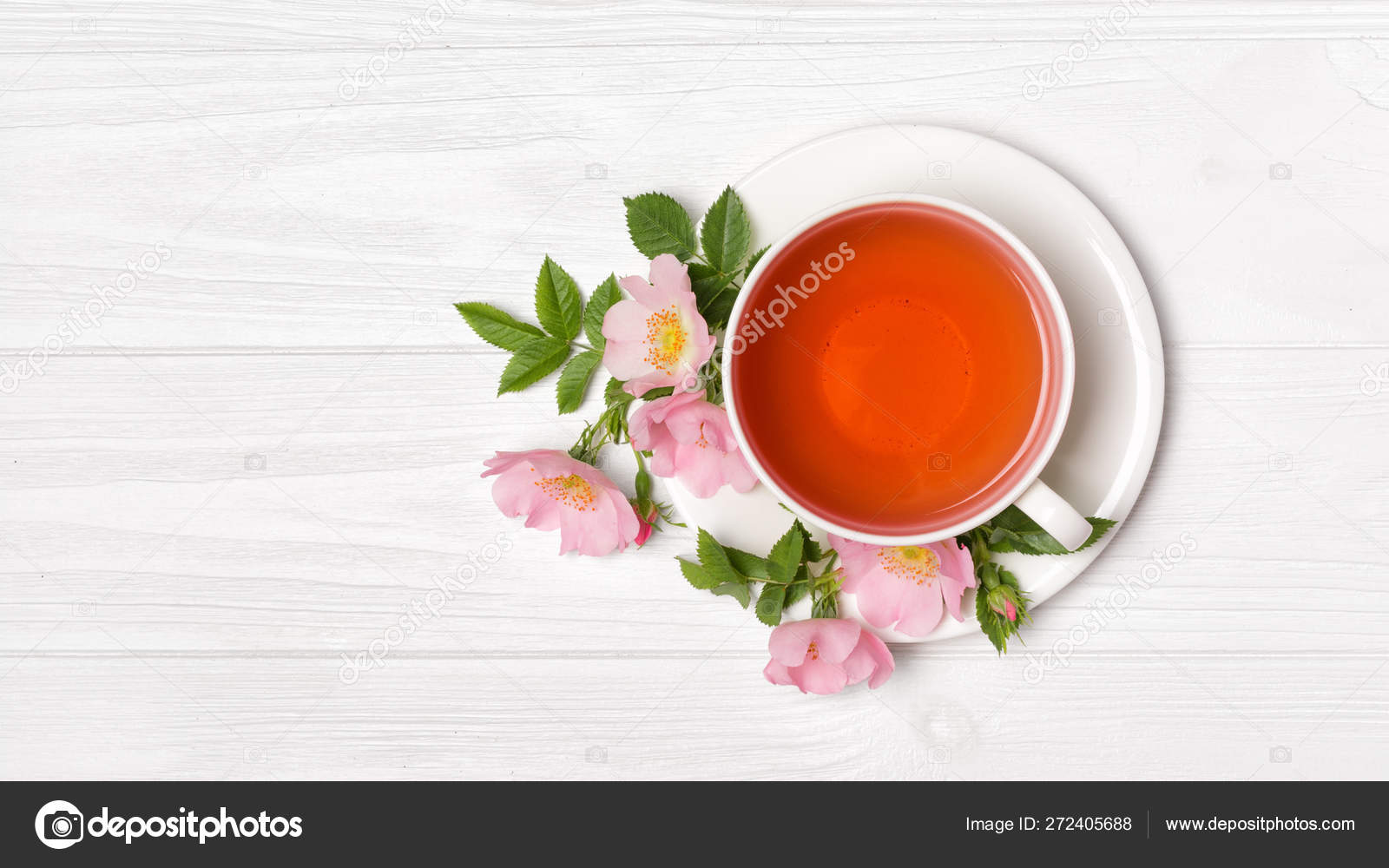 Top view on herbal tea with dog rose flowers for healthy life Stock ...