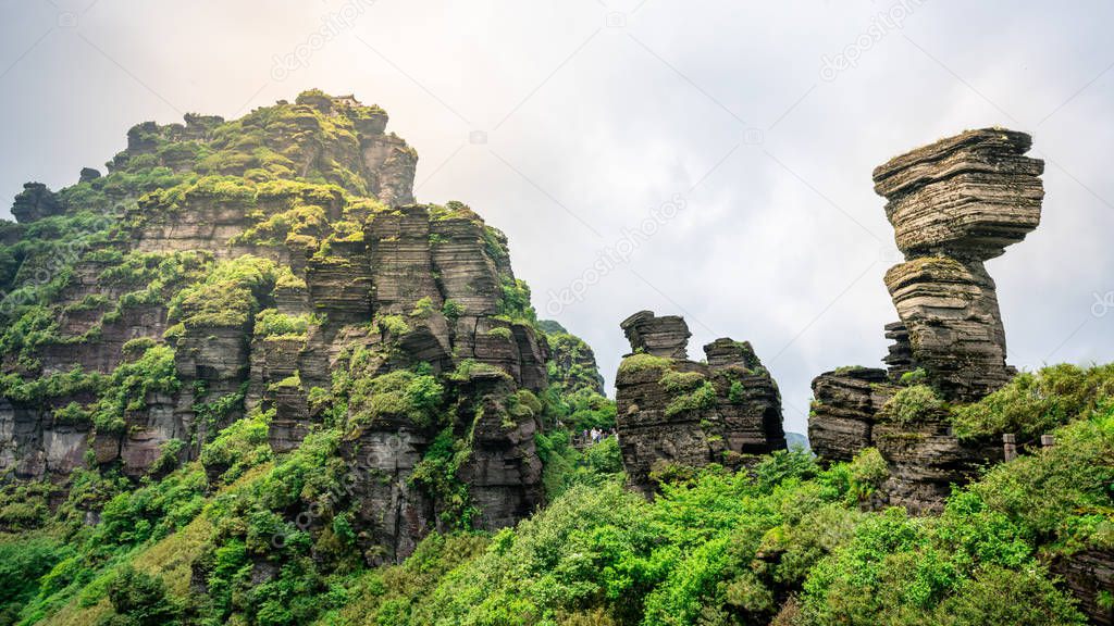 Piedra en forma de hongo y vista de la vieja cumbre dorada en Fanji 2024