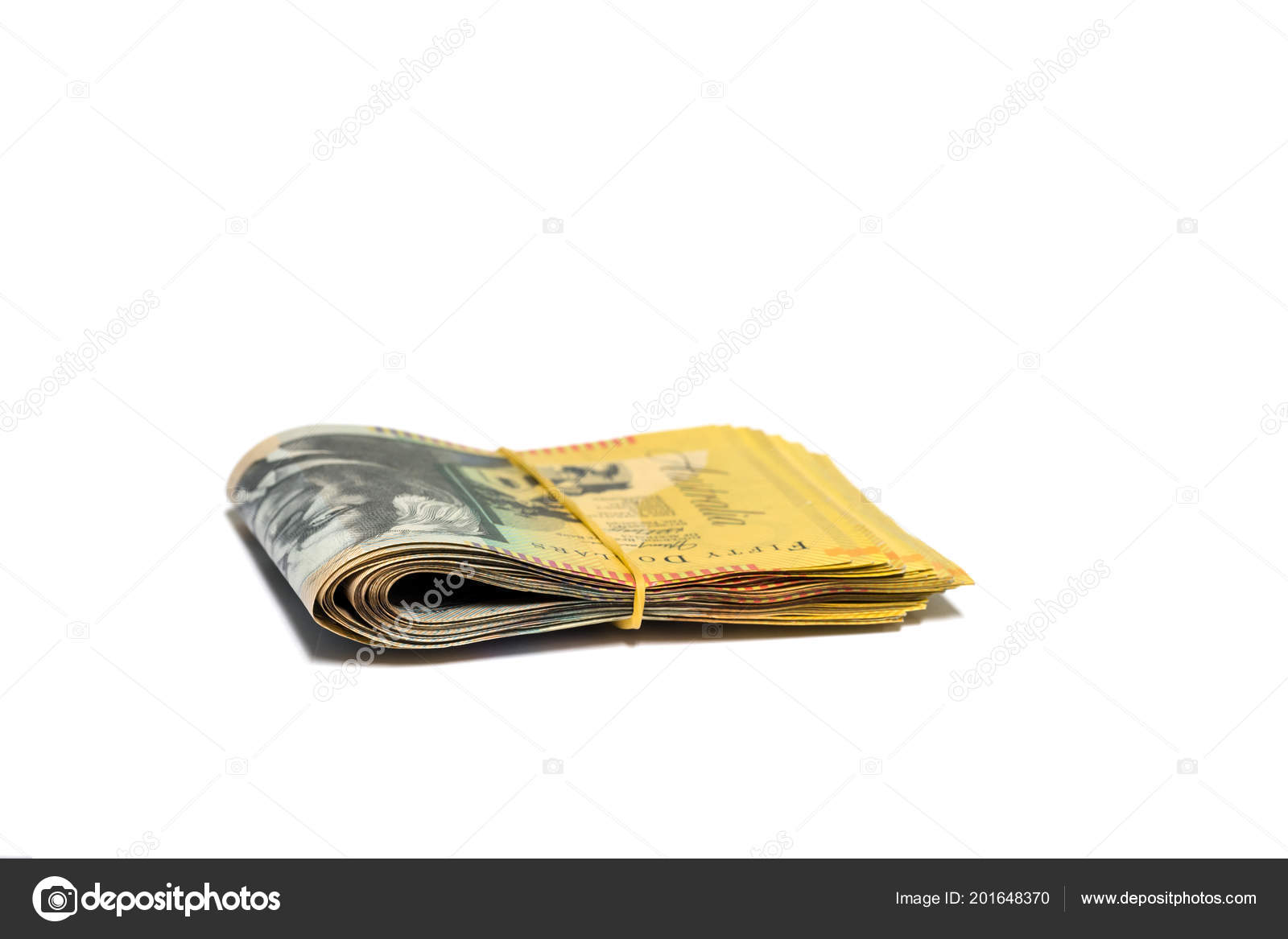Australian Money Stack Fifty Australian Dollar Bills White Background ...