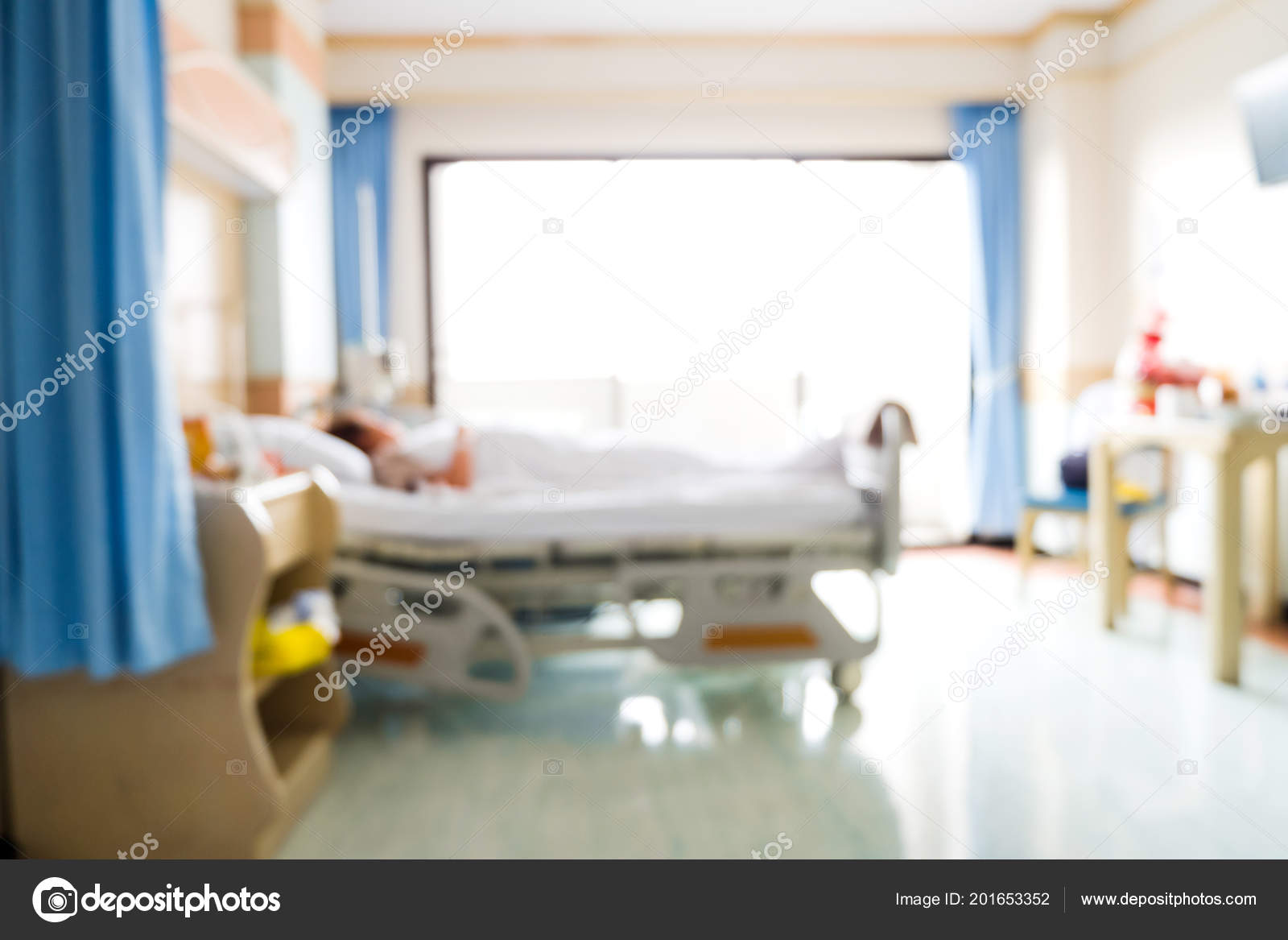 Blurred Background Patient Lying Bed Hospital Room Nature Light Window ...