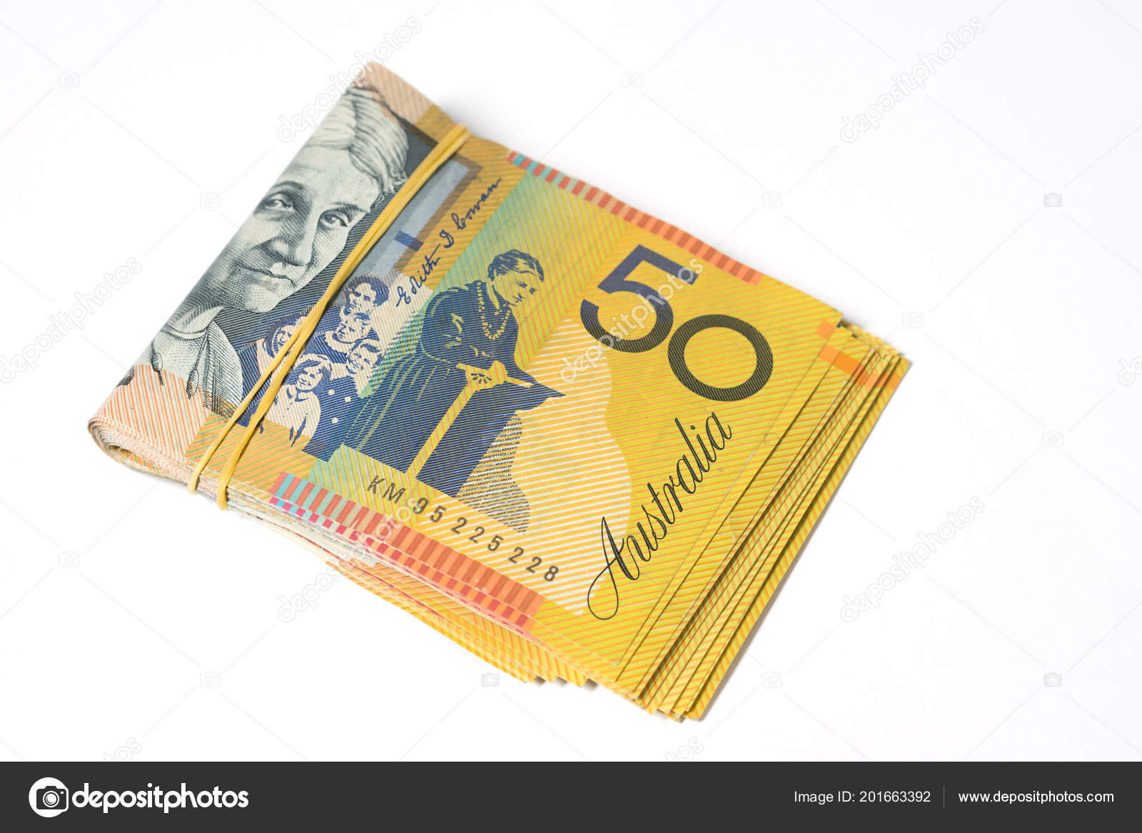Australian Money Stack Fifty Australian Dollar Bills White Background ...