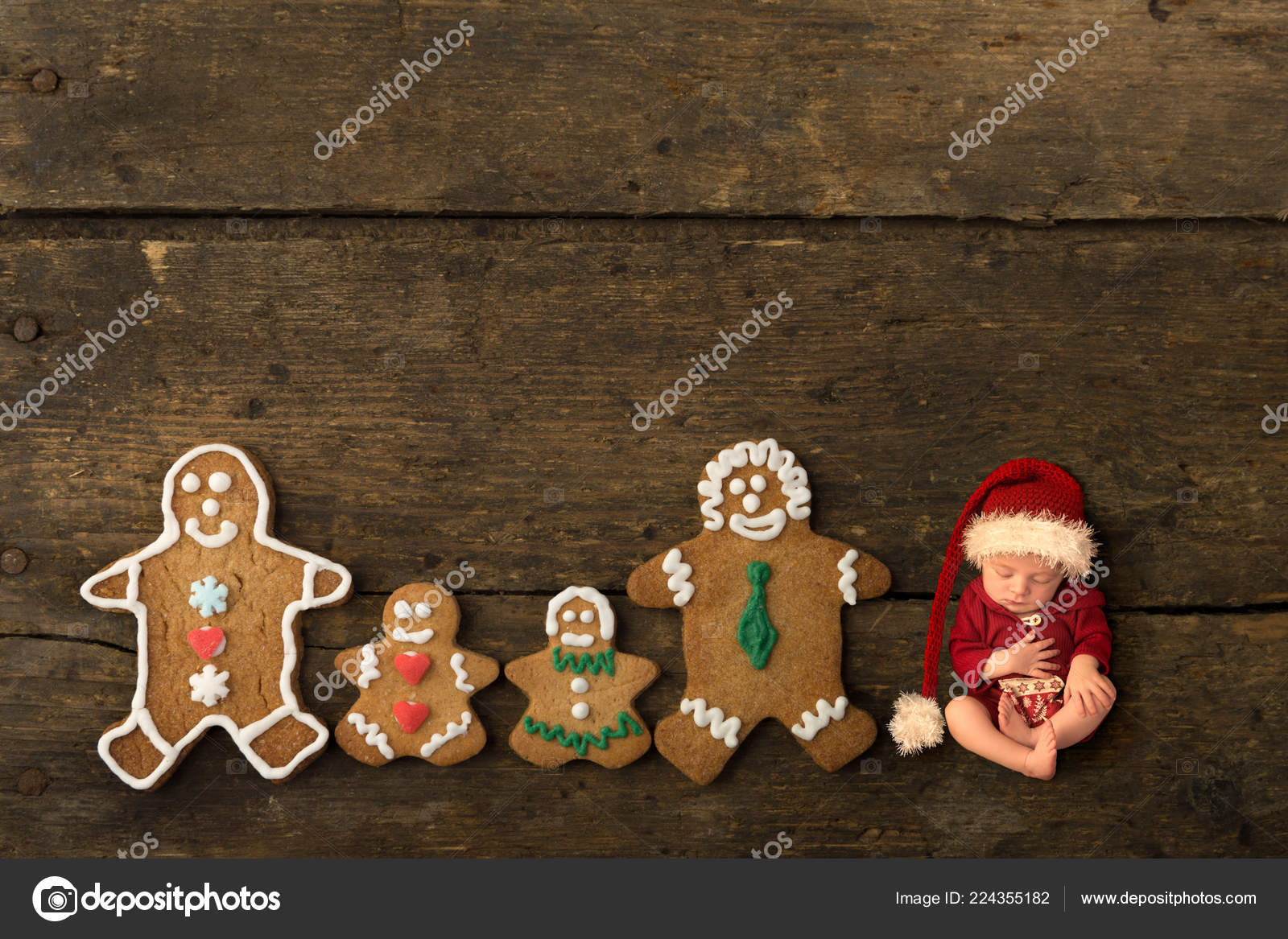 Newborn Baby Gingerbread Cookie Family Rustic Wooden Table Stock Photo ...