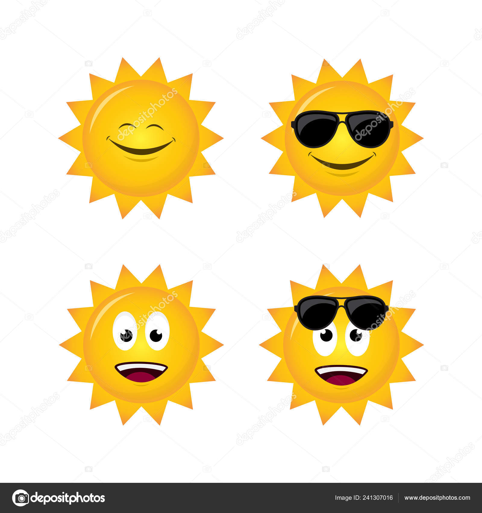 Sun Emoticons Flat Style Design Isolated White Background Set Stock ...
