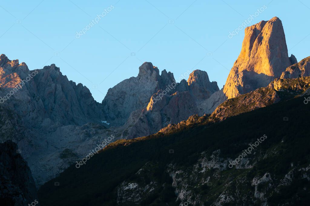 Naranjo de Bulnes, conocido como Picu Urriellu, de Camarmena village at ...