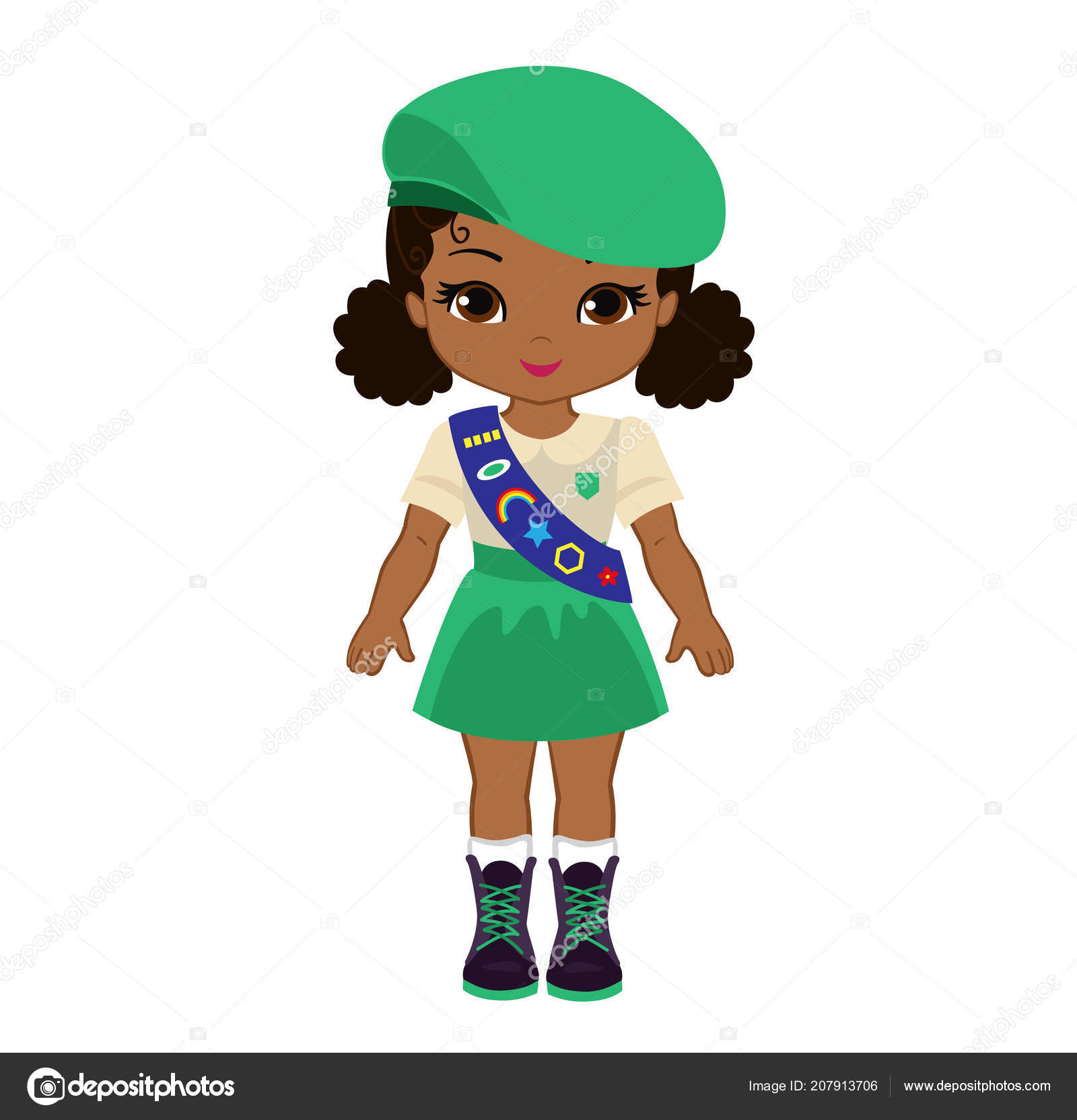 Junior Scout Girl Explorer Girls Camping Digital Kids Stock Vector ...