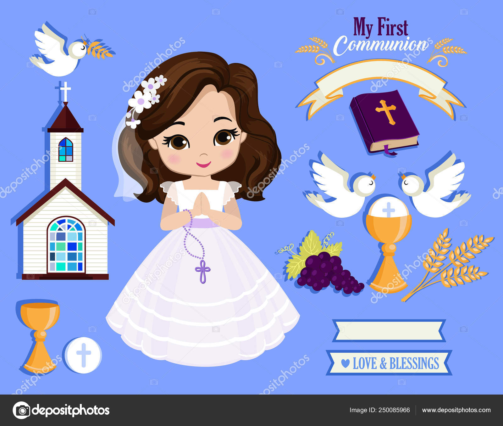 Conjunto de elementos de diseño para Primera Comunión para niñas ...
