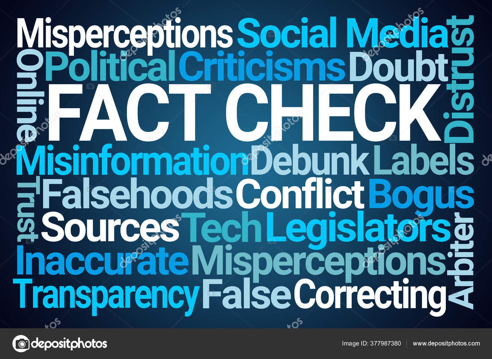 Verificación Hechos Nube Palabras Sobre Fondo Azul: fotografía de stock ...
