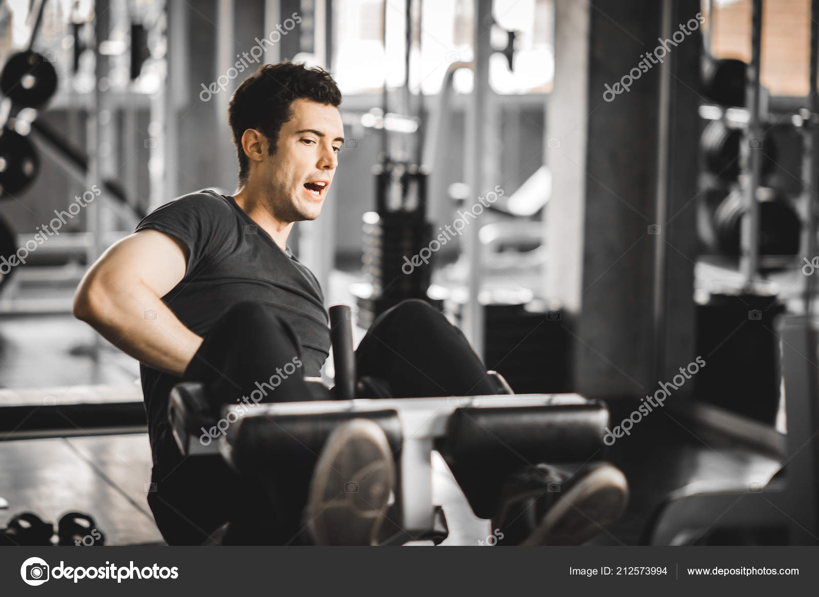 Fit Handsome Caucasian Man Sit Machine Sportswear Young Man Sit Stock ...