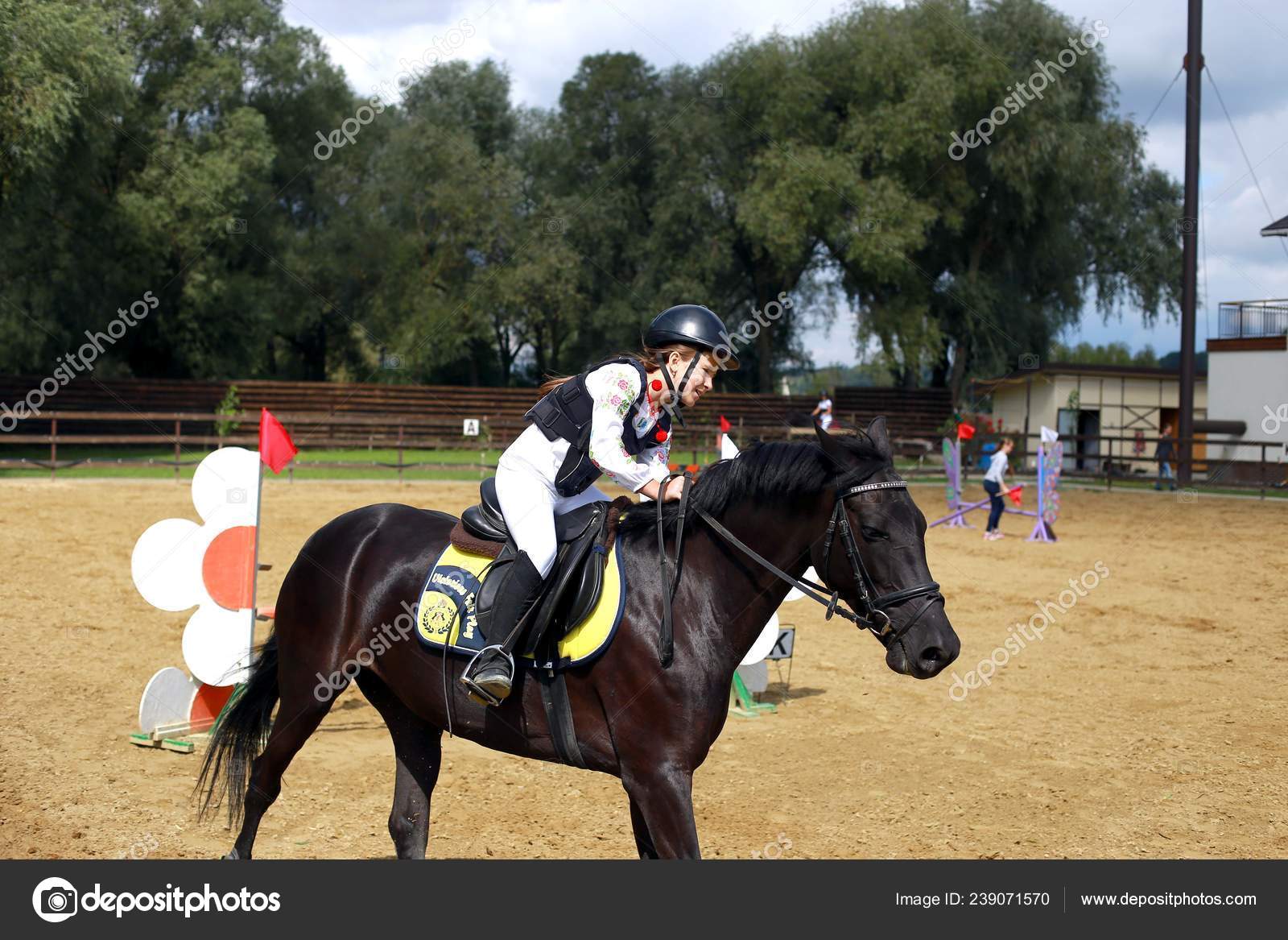 KHMELNYTSKY, UKRAINE, August 28: Unknown rider on a horse during ...