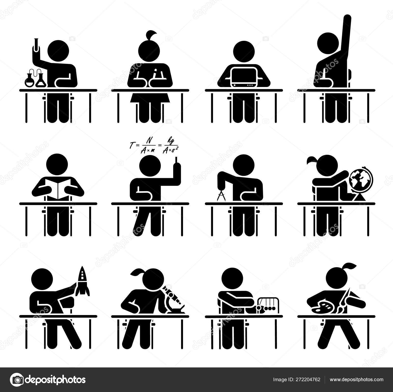 Estudiantes en la escuela que asisten a clases. Pictograma icono ...