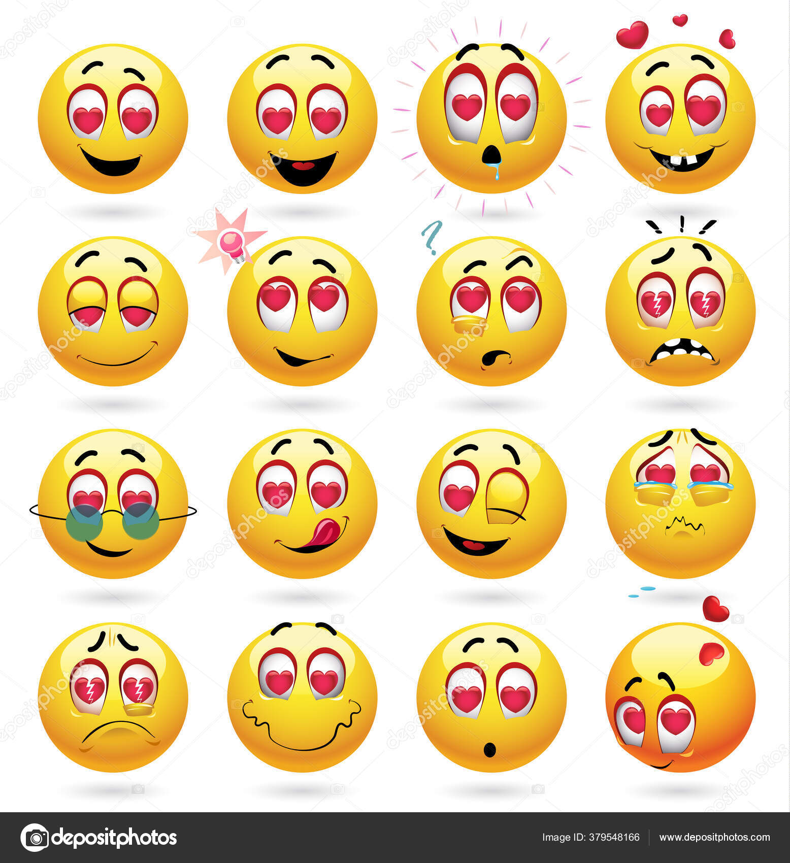 Vector Set Beauty Valentine Smiley Emoticons Different Face Expression ...
