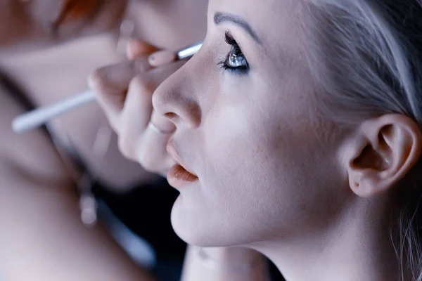 professional make-up in the beauty salon. Master doing make-up for ...
