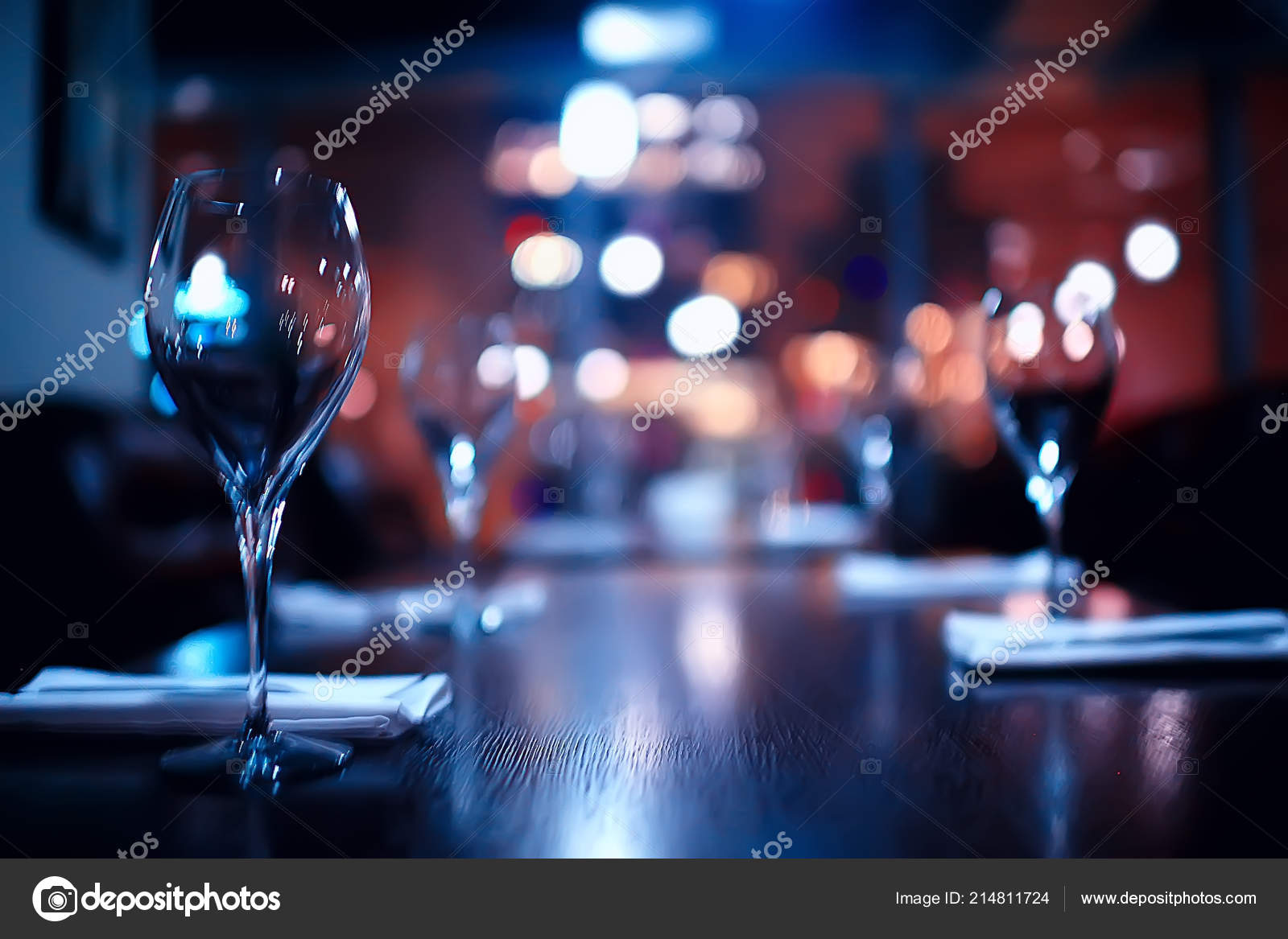 Nightclub Penthouse Skyscraper Table Setting Glasses Night Lights ...