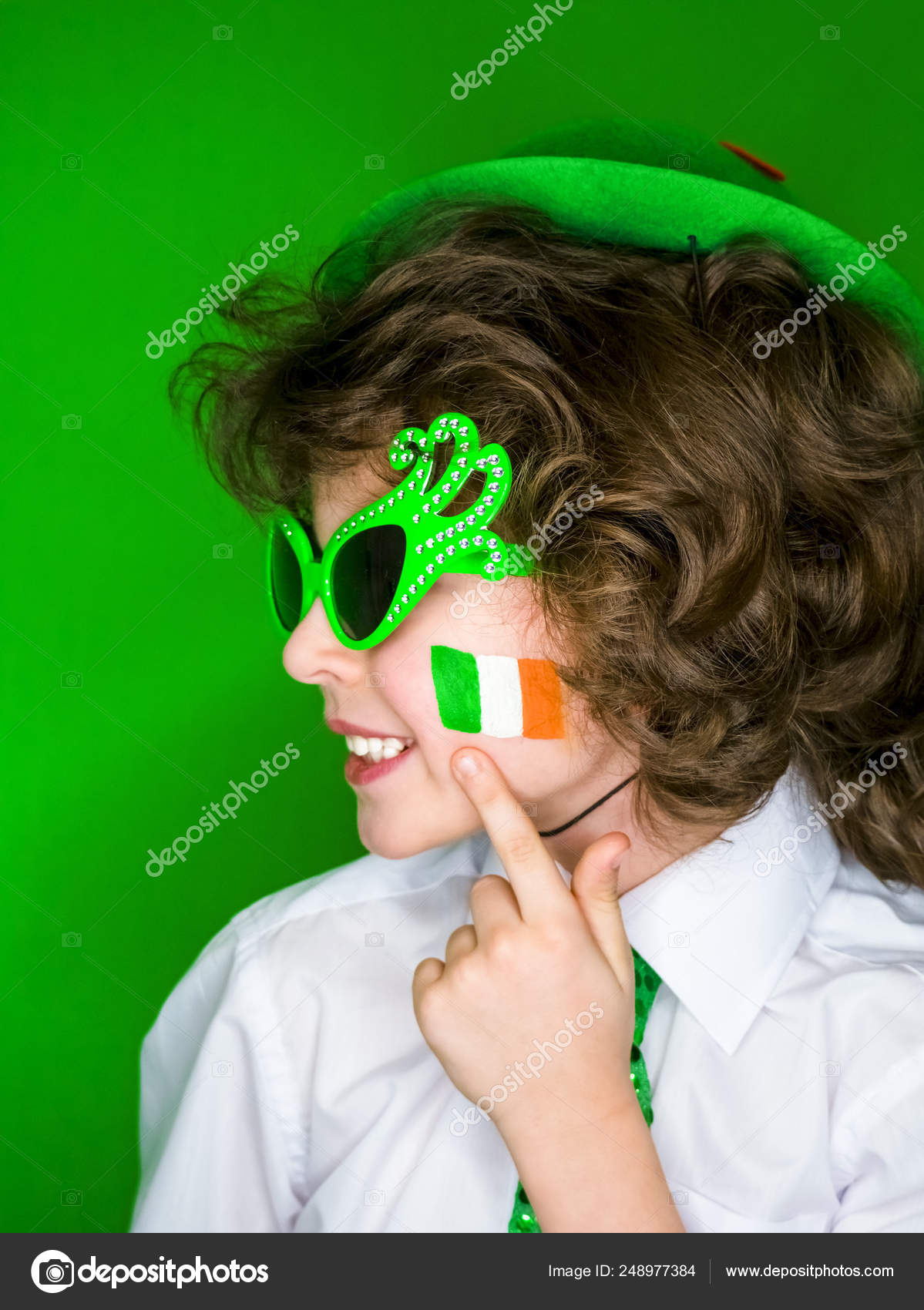 Child Celebrating Patrick's Day Showing His Make Small Curly Boy ...