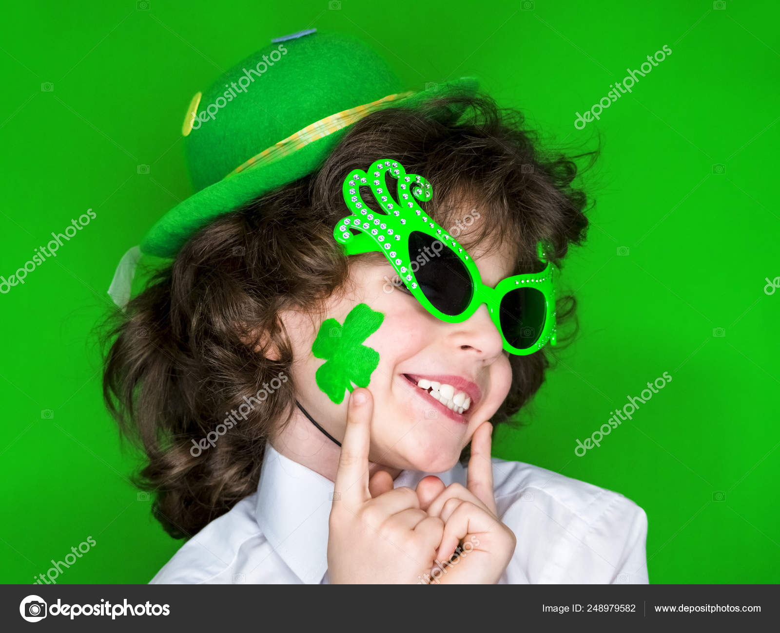 Child Celebrating Patrick's Day Showing His Make Small Curly Boy Stock ...