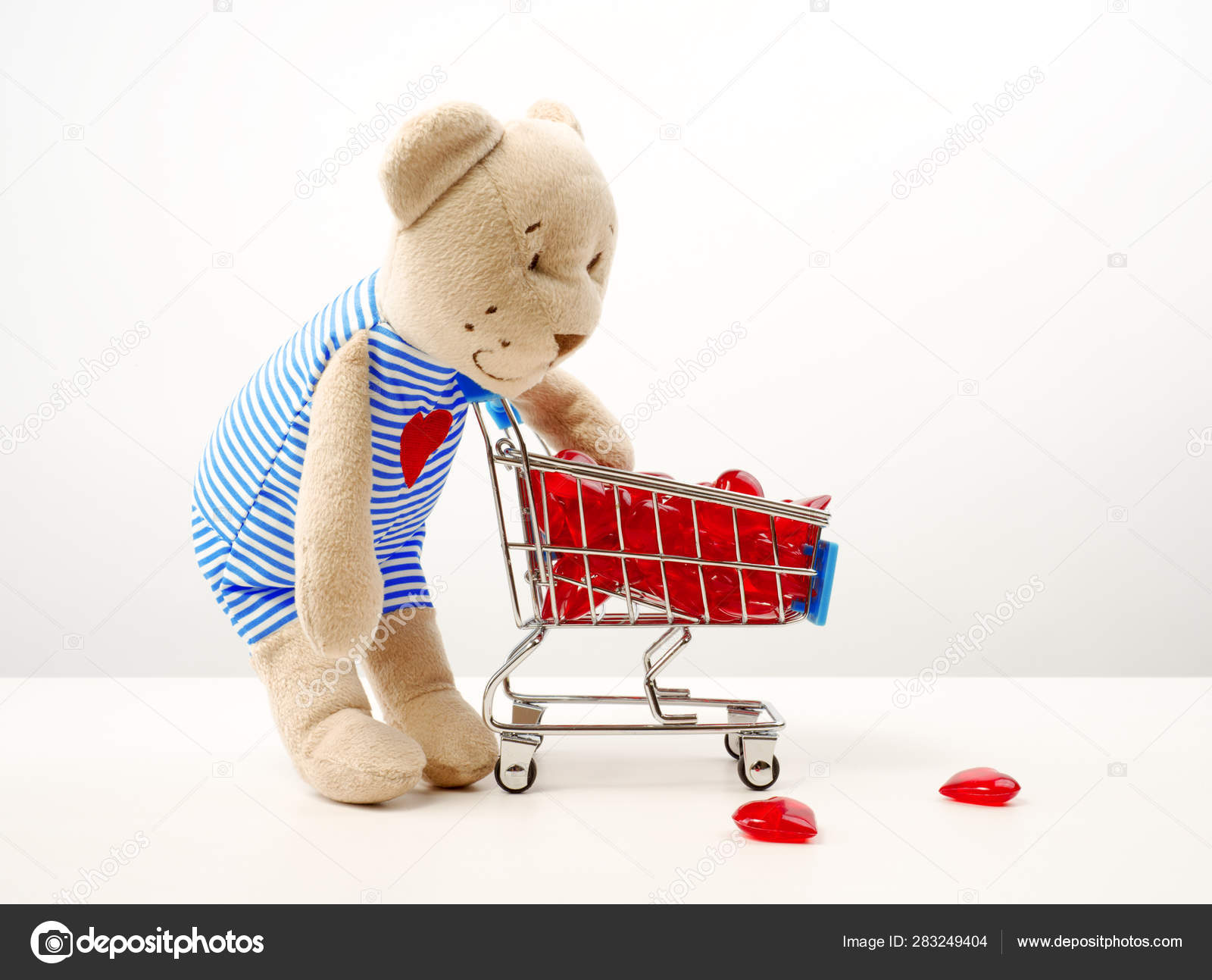 Teddy Bear Toy Pushing Trolley Cart Red Model Hearts Isolated Stock ...