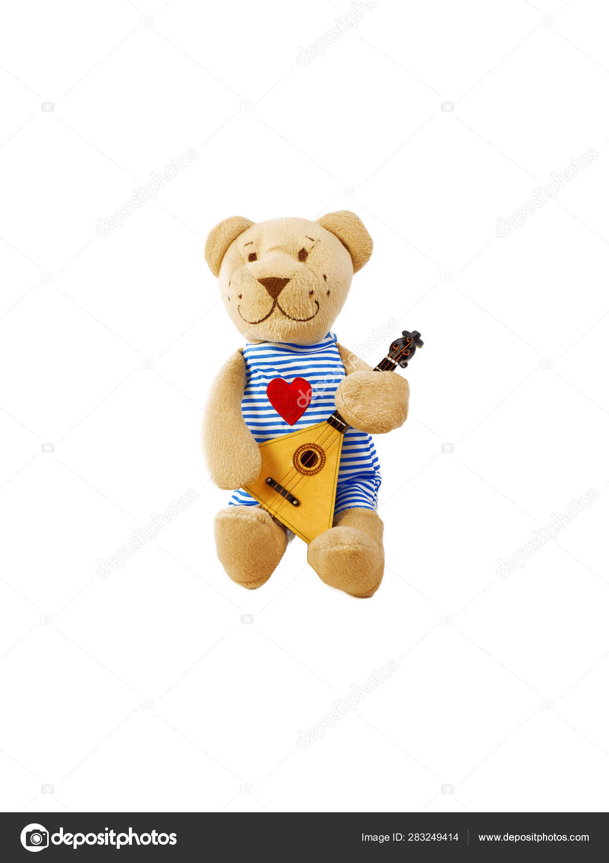 Feliz Oso Peluche Marrón Lindo Jugando Balalaika Aislado Sobre Blanco ...