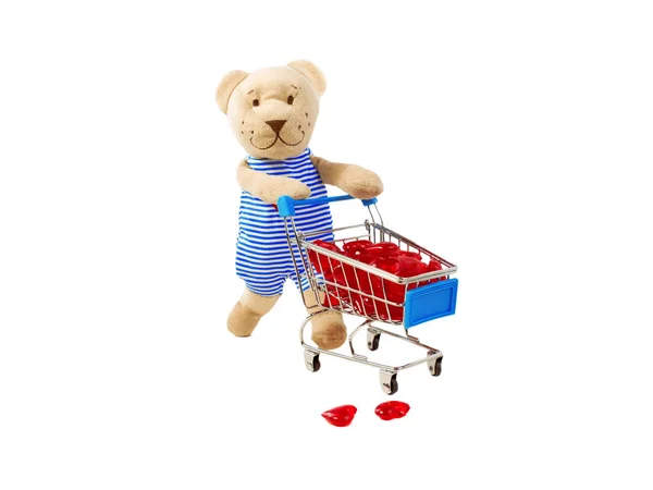 Teddy Bear Toy Pushing Trolley Cart Red Model Hearts Isolated Stock ...