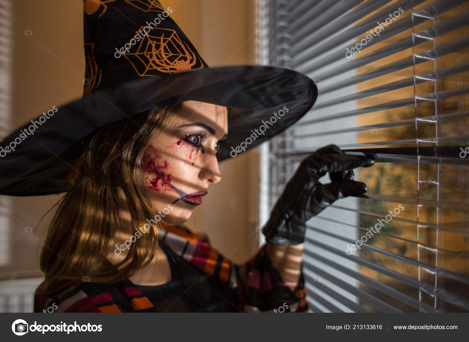 Scary Halloween Witch Looking Window Night Stock Photo by ©KM ...