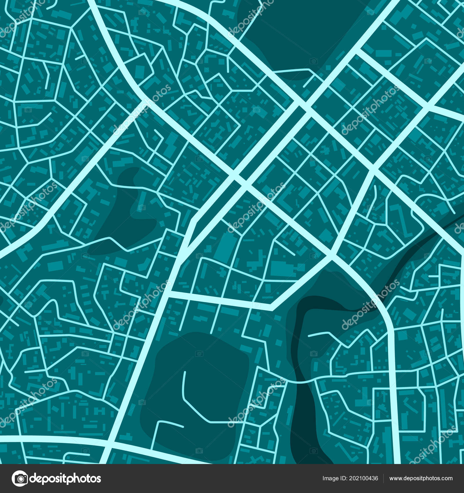 Print Blue Town Topography Abstract Blue City Map City Residential ...