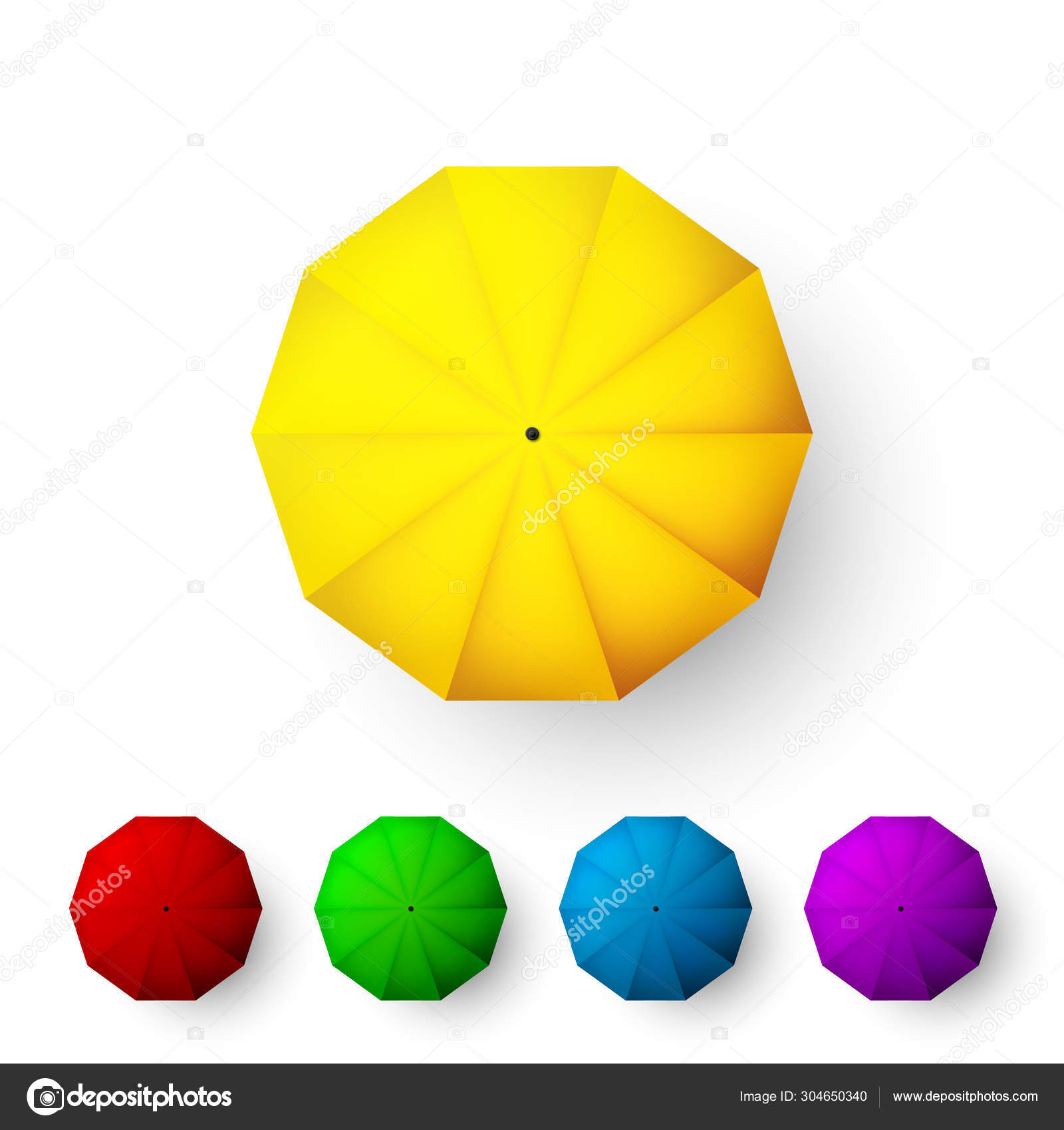 Set of color umbrellas. Top view of open parasol. Vector illustration ...