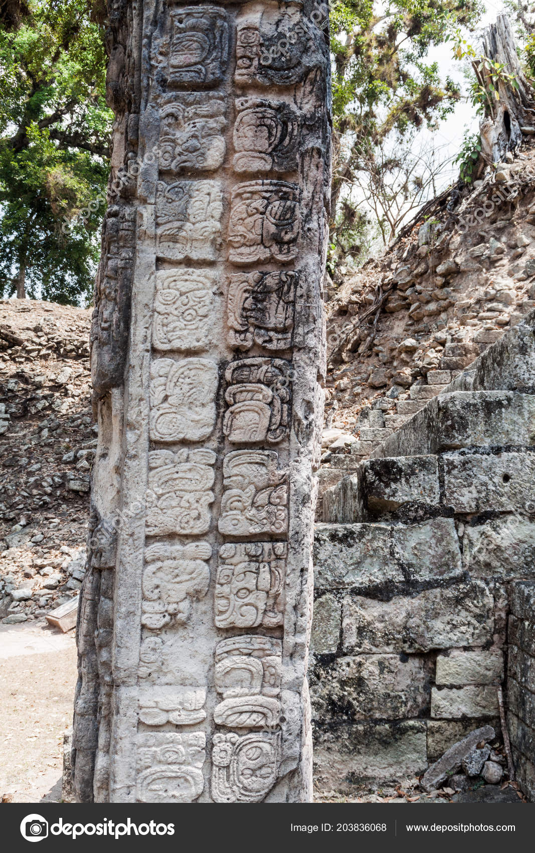 Mayan Hieroglyphs Stela Archaeological Site Copan Honduras — Stock ...