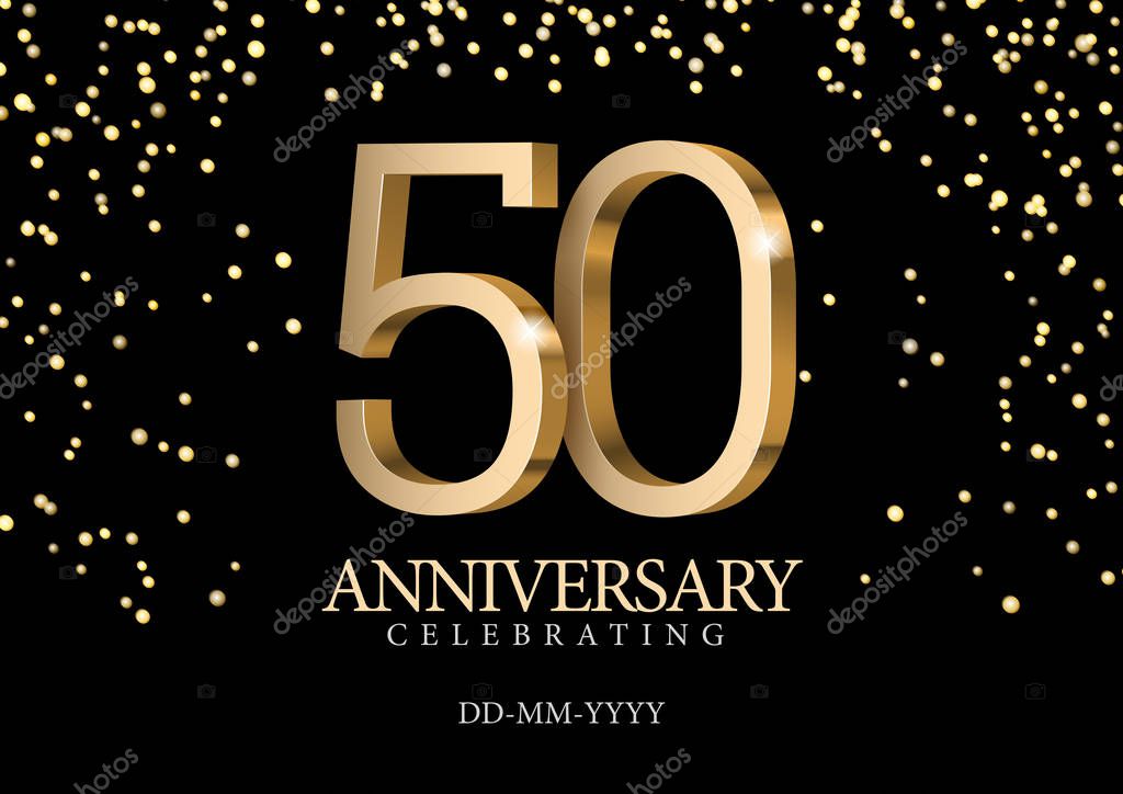 Aniversario 50. oro 3d n meros. Plantilla de p ster para celebrar la fiesta del 50 aniversario ...