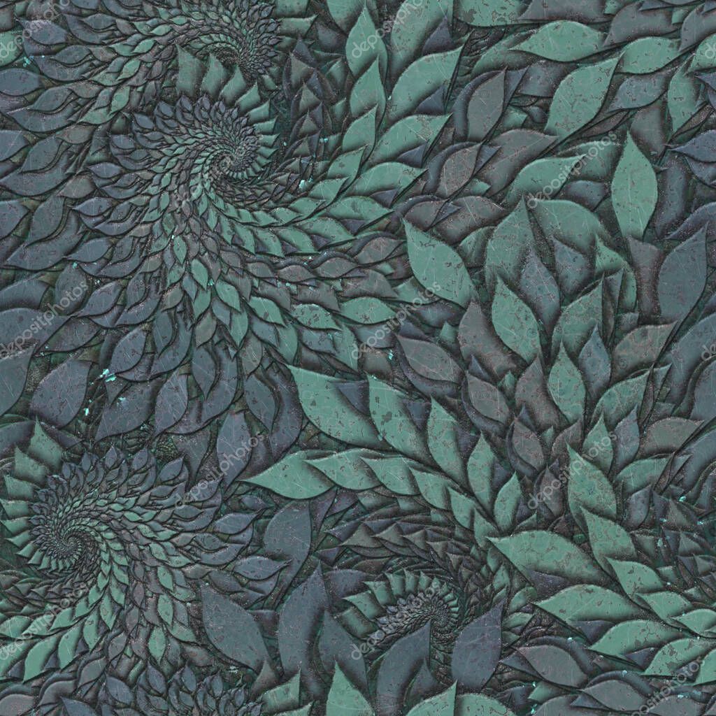 Textura met lica de xido con patr n de flores, textura sin costuras, ilustraci n 3d 2024