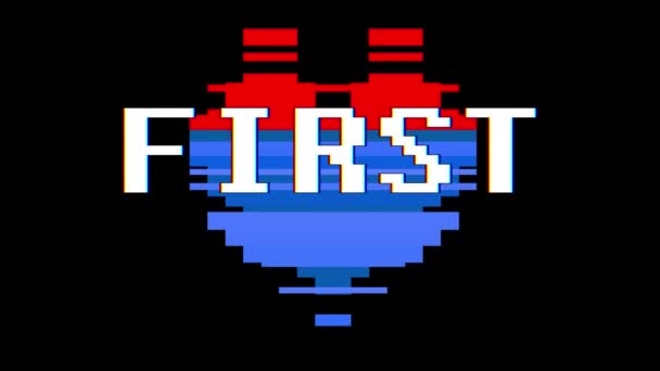 Pixel heart FIRST word text glitch interference screen seamless loop ...