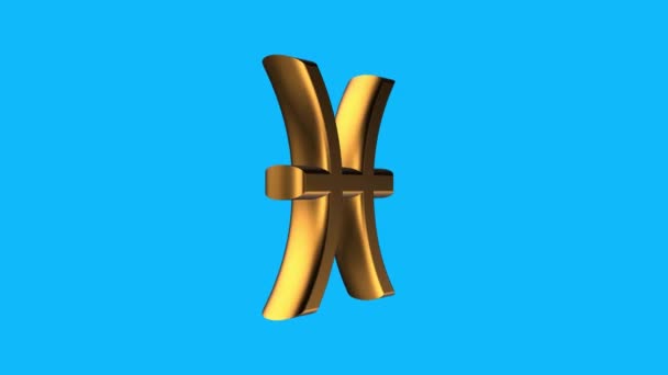 Golden Pisces zodiac sign spinning animation seamless loop on blue ...