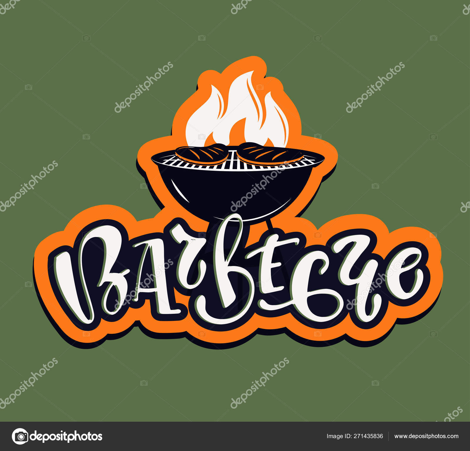 Barbecue Grill Cute Retro Lettering Label Art Poster — Stock Vector ...