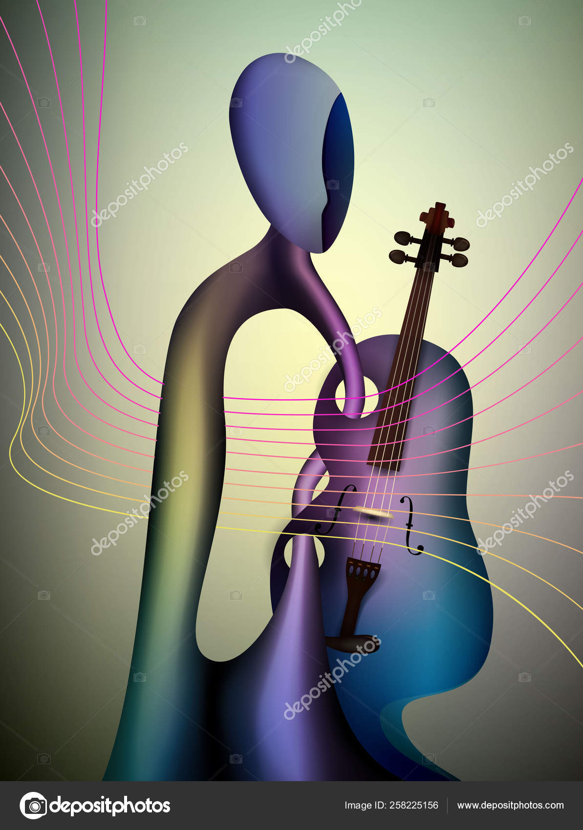 Violinist concept, musician and violin contemporary art, man and music ...