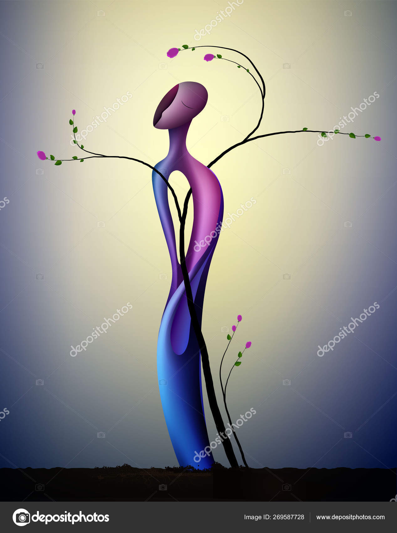 Tree soul, tree bloom and grow, tree looks like a woman stretching her ...