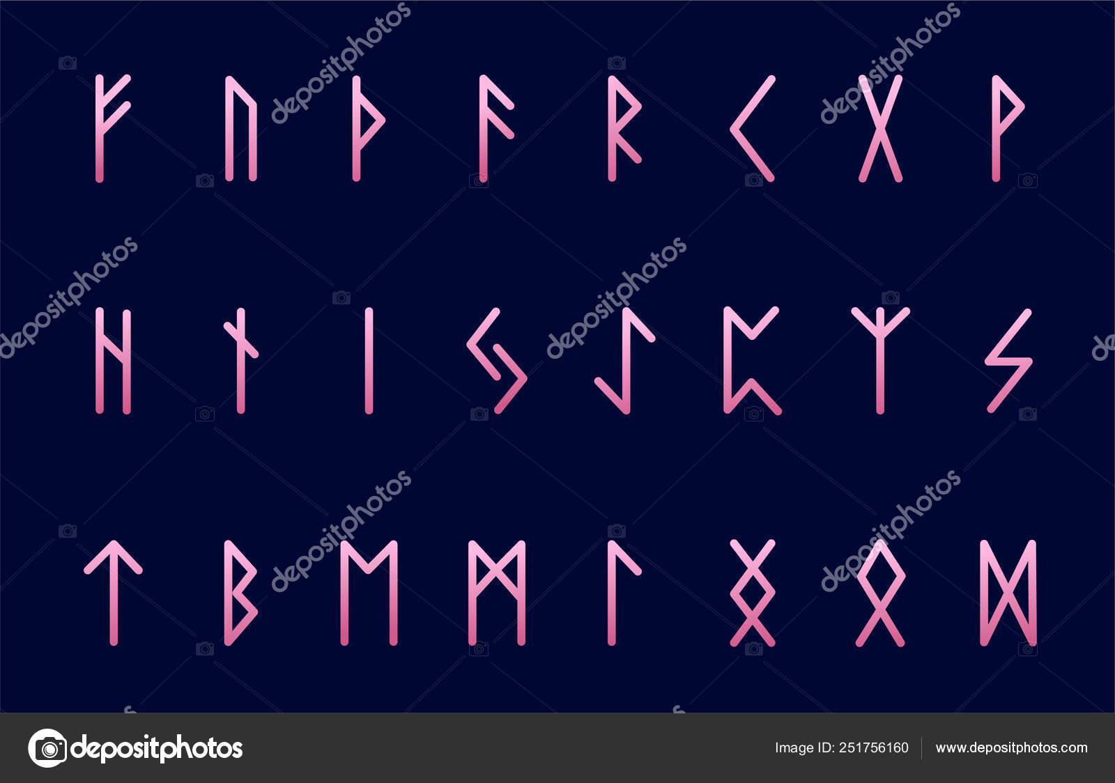 Set of ancient Norse runes. Runic alphabet, Futhark. Ancient occult ...