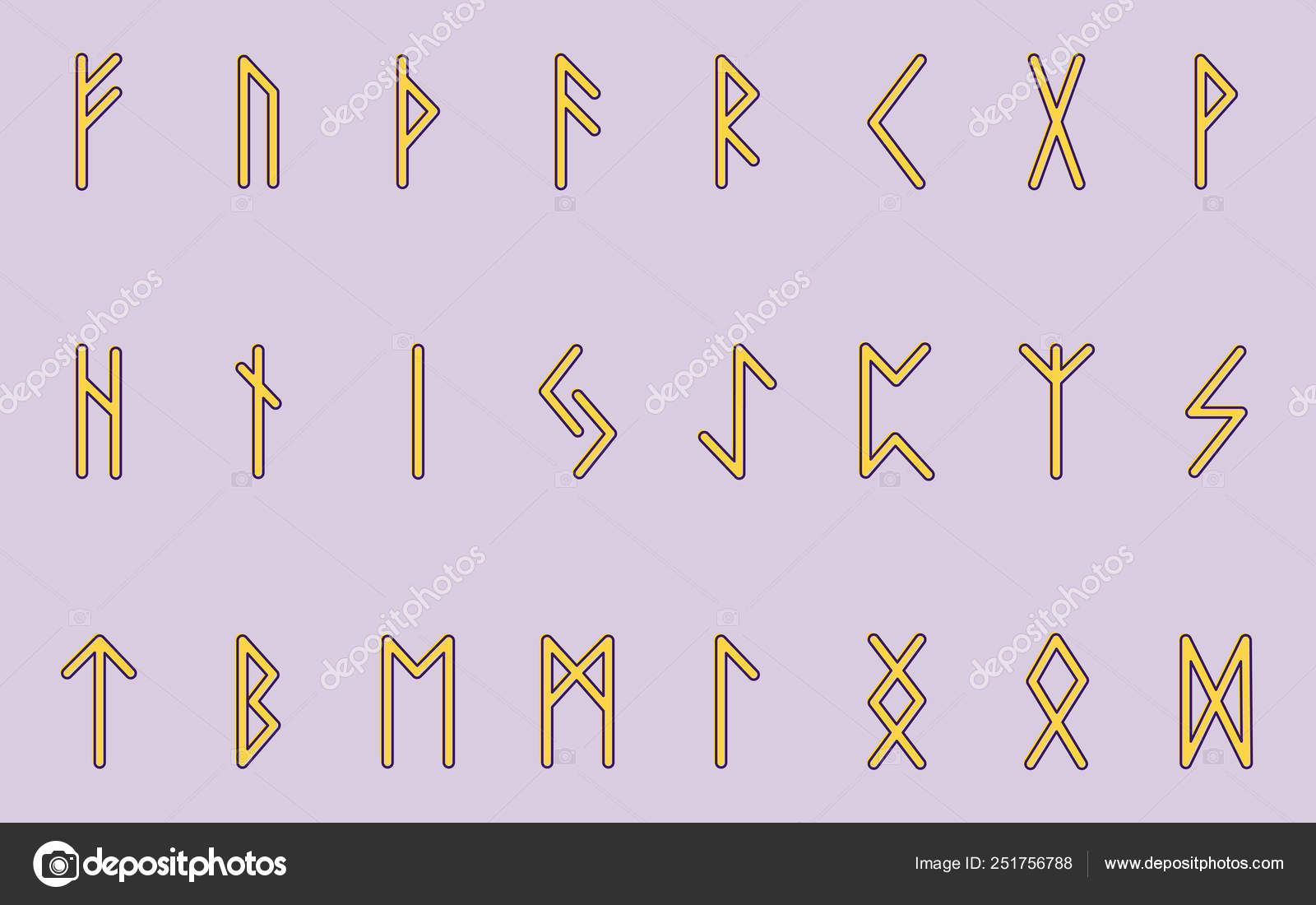 Set of ancient Norse runes. Runic alphabet. Futhark. Ancient occult symbols. Vector illustration ...
