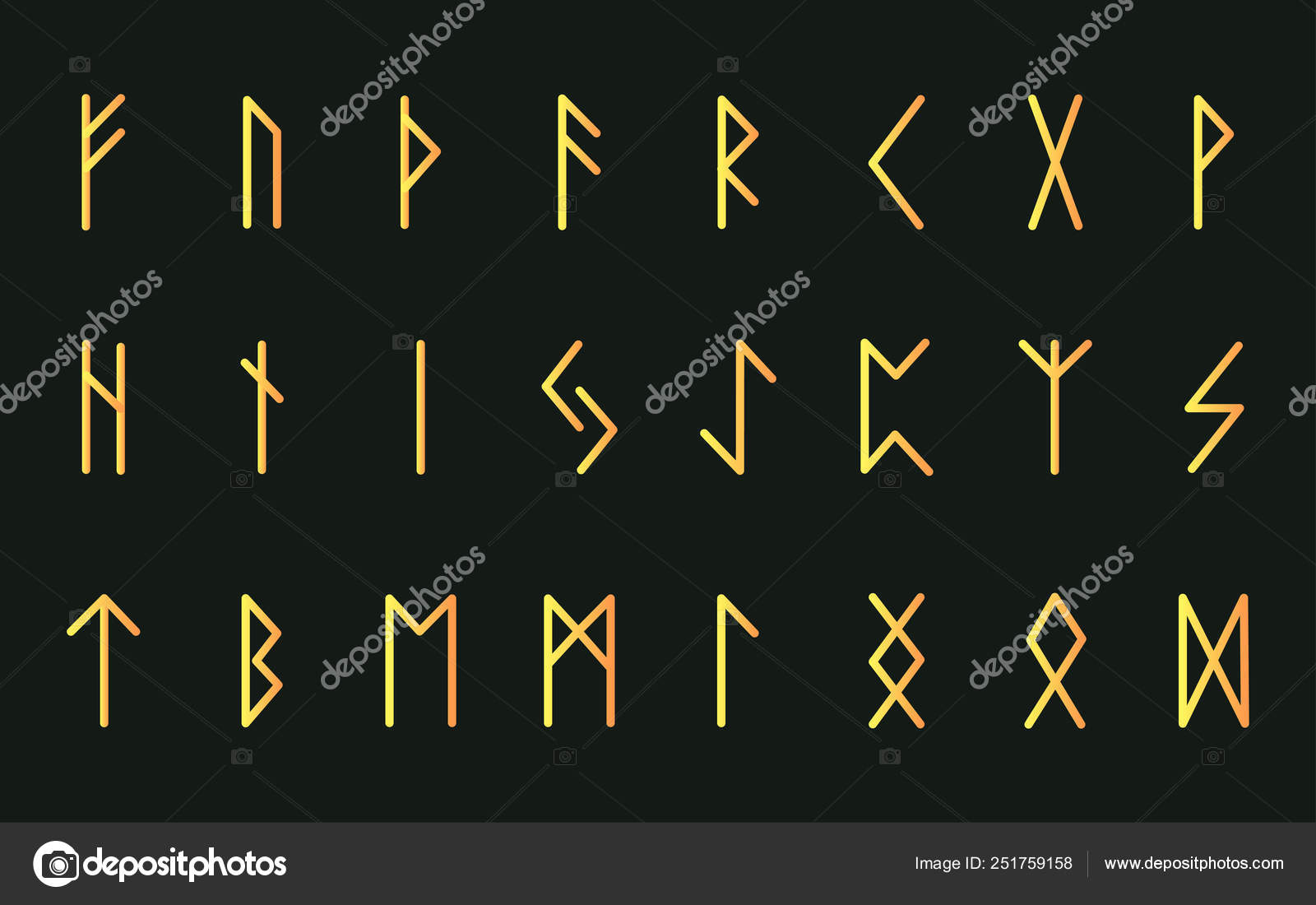 Set of ancient Norse runes. Runic alphabet, Futhark. Ancient occult ...