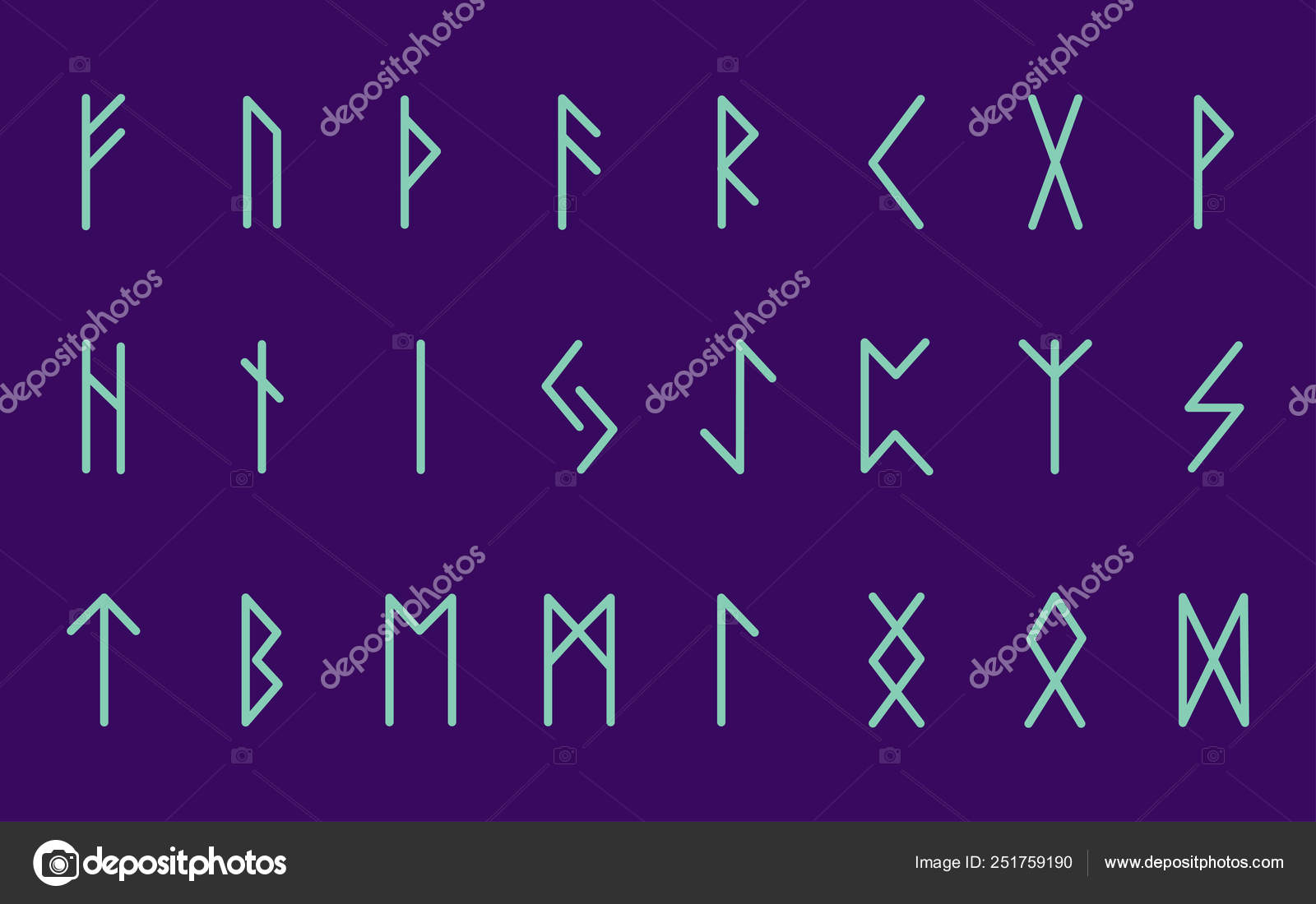 Set of ancient Norse runes. Runic alphabet, Futhark. Ancient occult ...