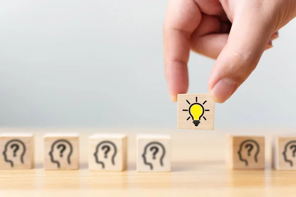 Concept Creative Idea Innovation Hand Choose Wooden Cube Block Head Stock Photo by ©marchmeena ...