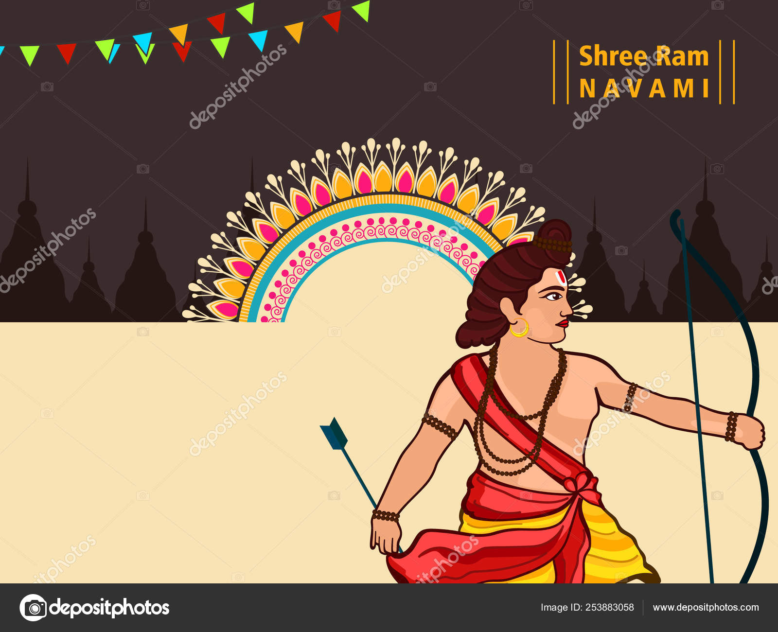 Ram Navami Vector Illustration Header Banner Greeting Text Frames Stock ...